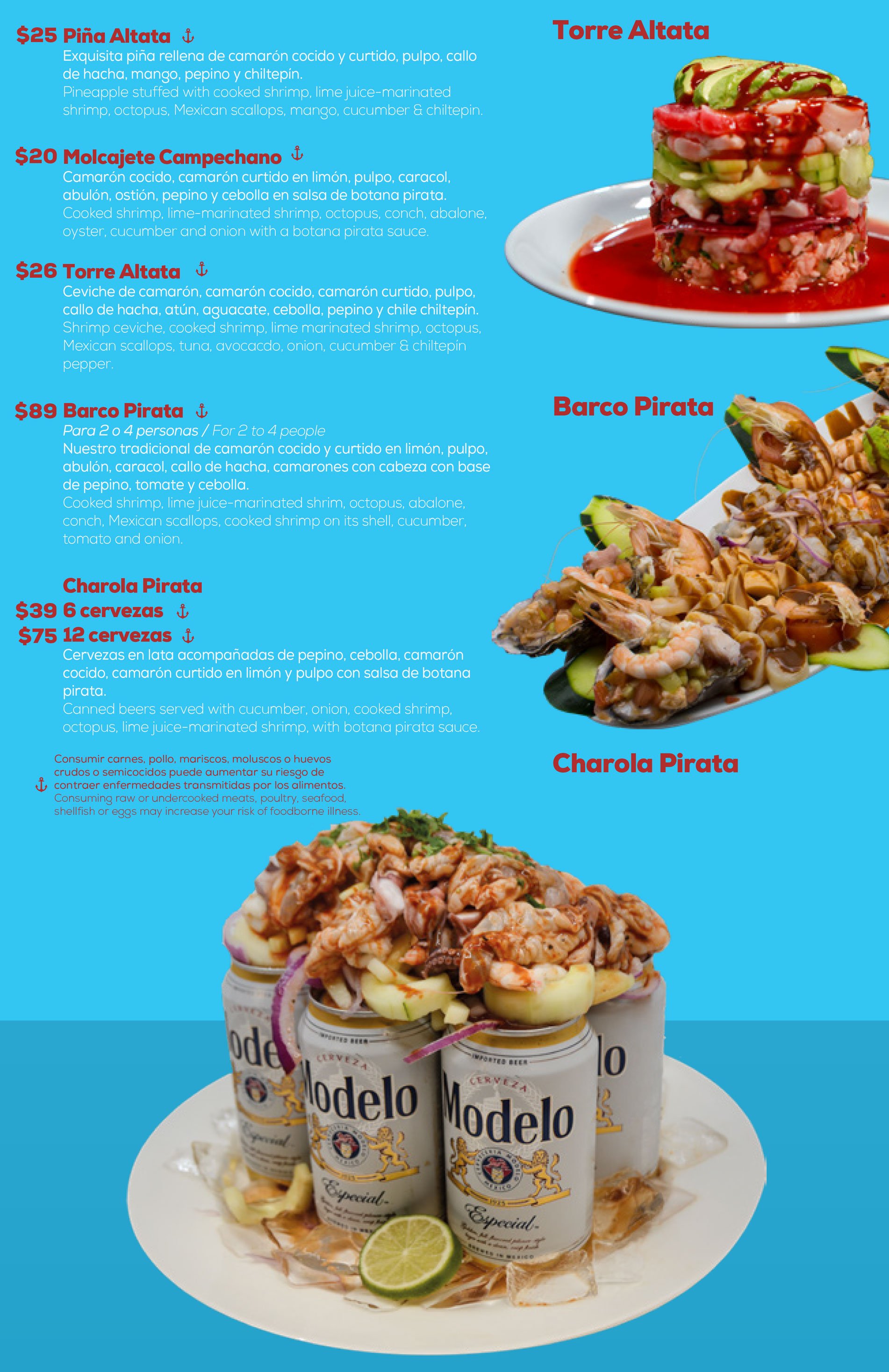 El Coco Pirata Cold Dishes Menu | Mariscos | Denver, CO