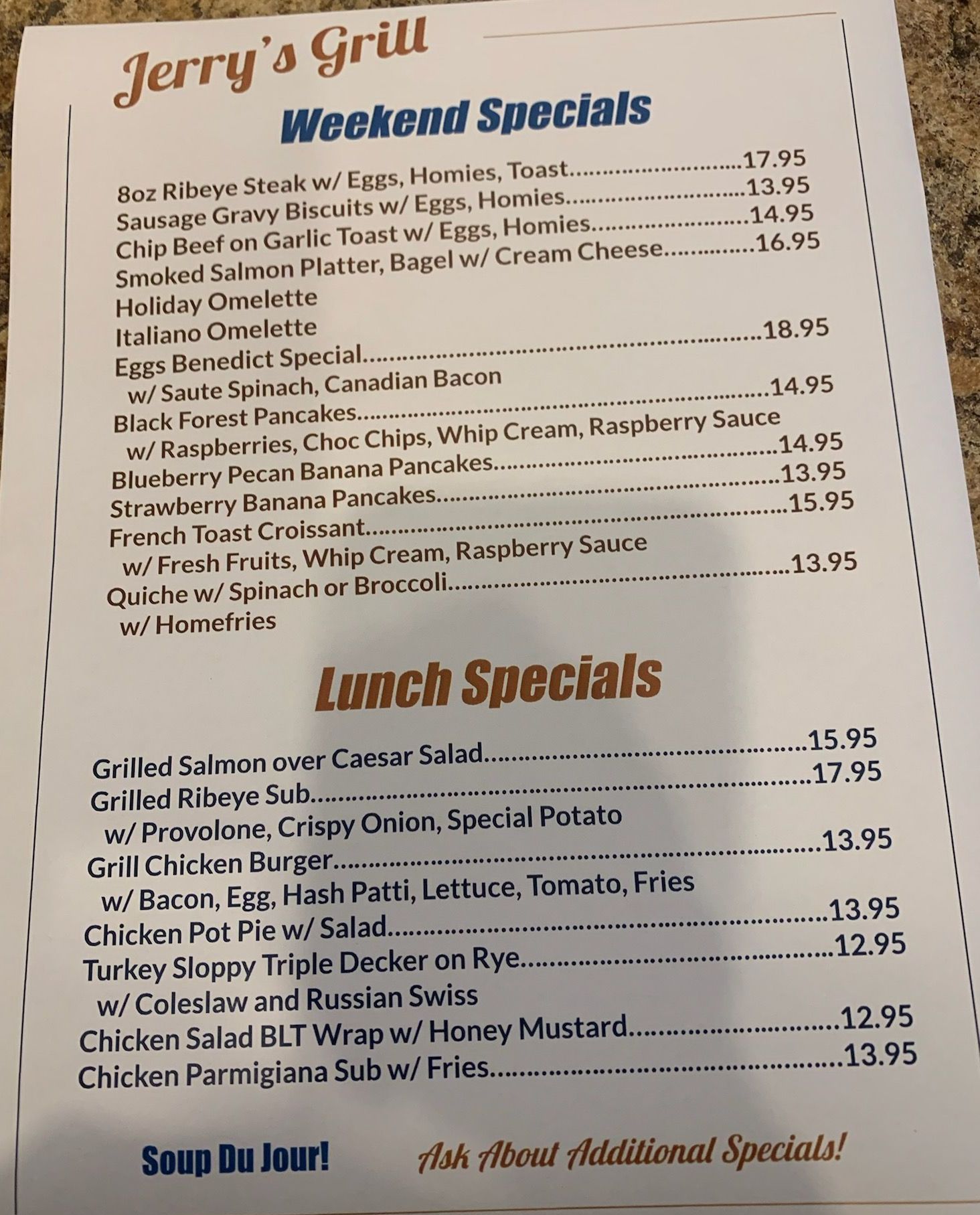 Daily Specials | Jerry's Brooklyn Grill