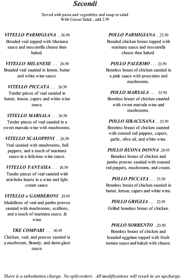 Andiamo Ristorante Italiano Dinner Menu | Clovis, CA