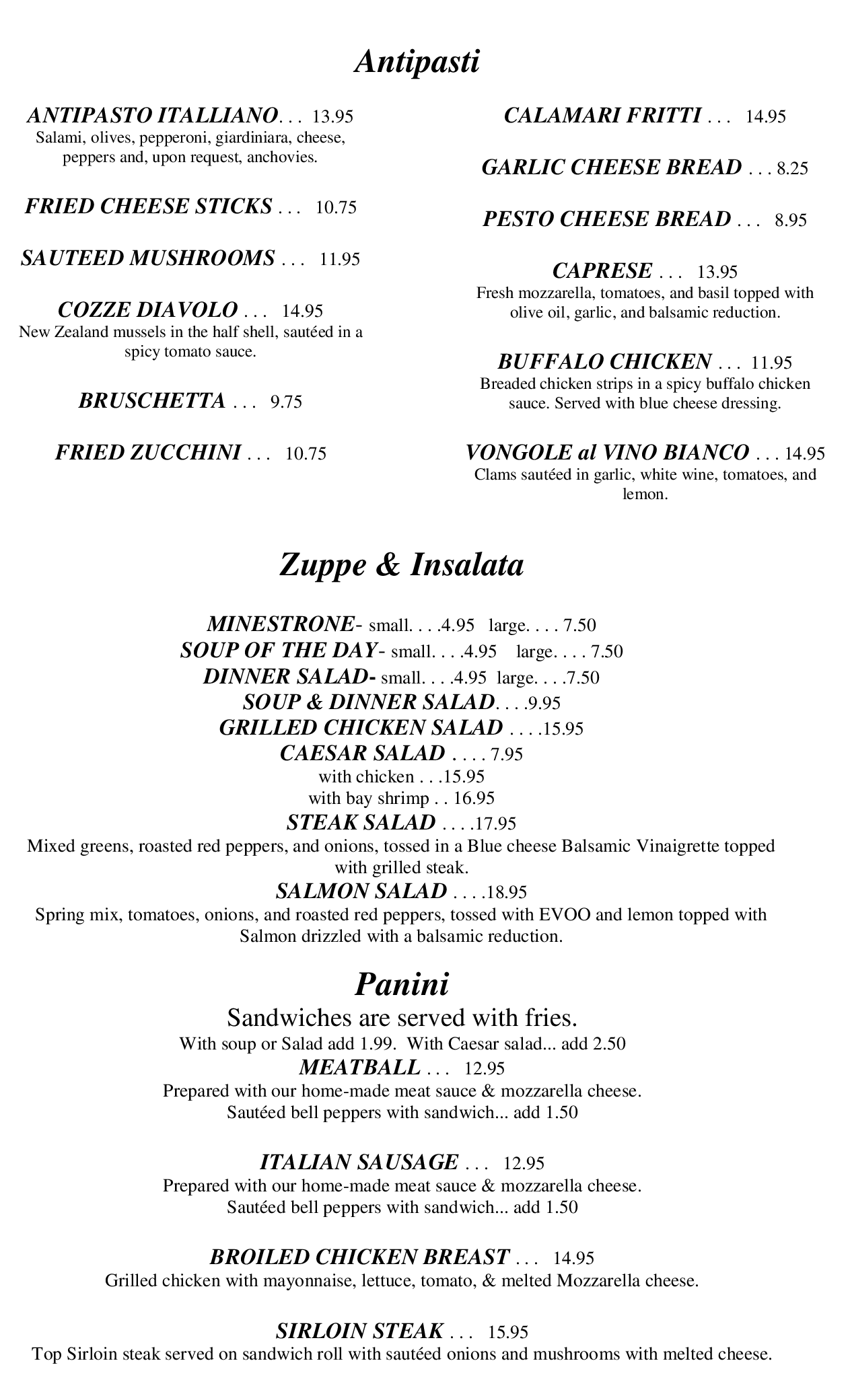 Andiamo Ristorante Italiano Lunch Menu | Clovis, CA