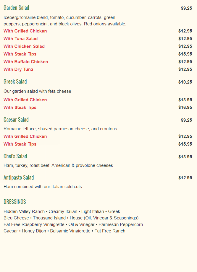 Balducci's House of Pizza Salad Menu | North Quincy, MA