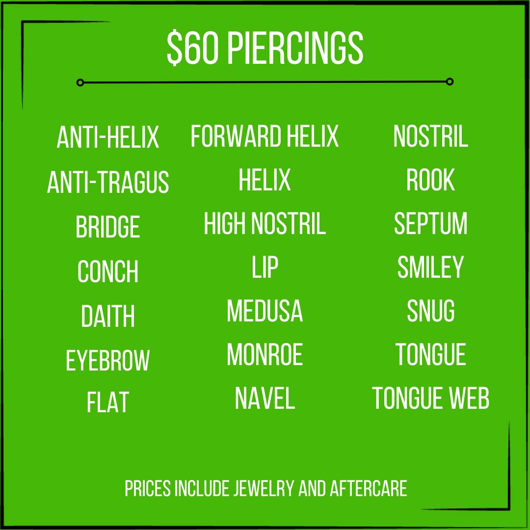 Studio 54 Tattoo & Piercings Pricing Menu | Lutz, FL