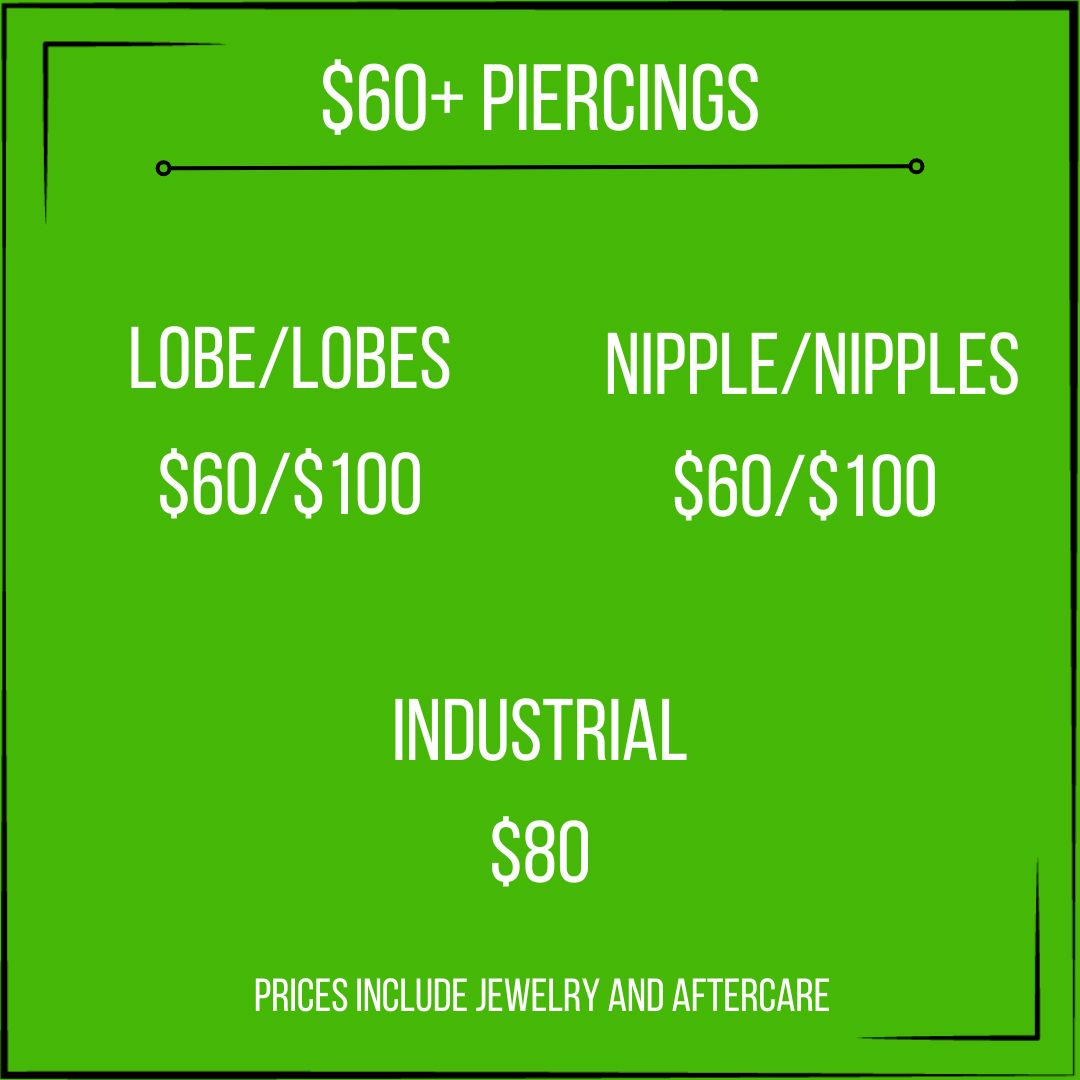 Studio 54 Tattoo & Piercings Pricing Menu | Lutz, FL