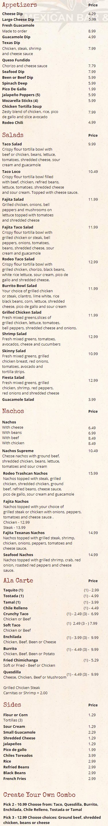 Gran Rodeo Mexican Bar & Grill Appetizer and Salad Menu Chesapeake