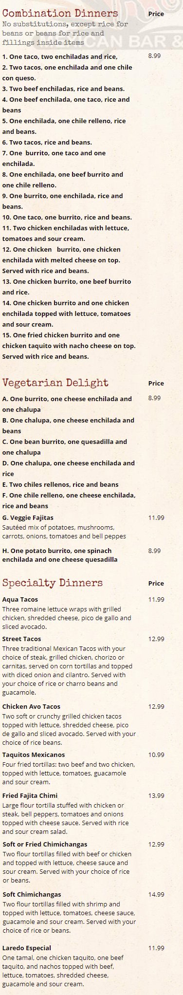 Gran Rodeo Mexican Bar & Grill Dinner Menu Chesapeake