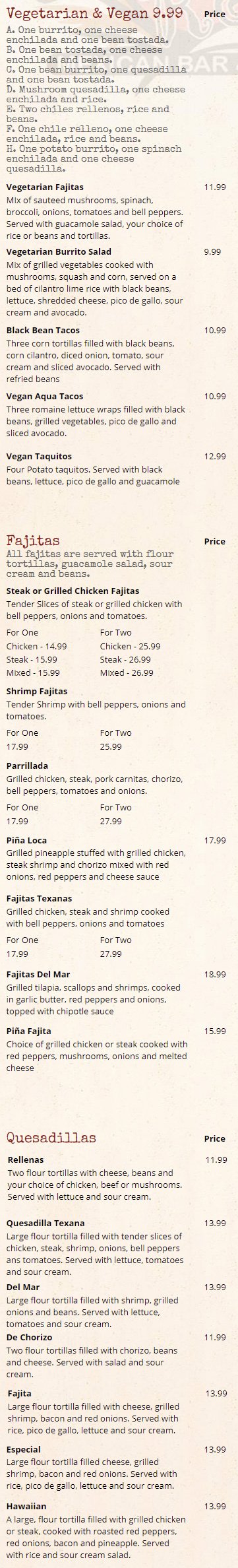 Gran Rodeo Mexican Bar & Grill Fajita and Quesadilla Menu Chesapeake