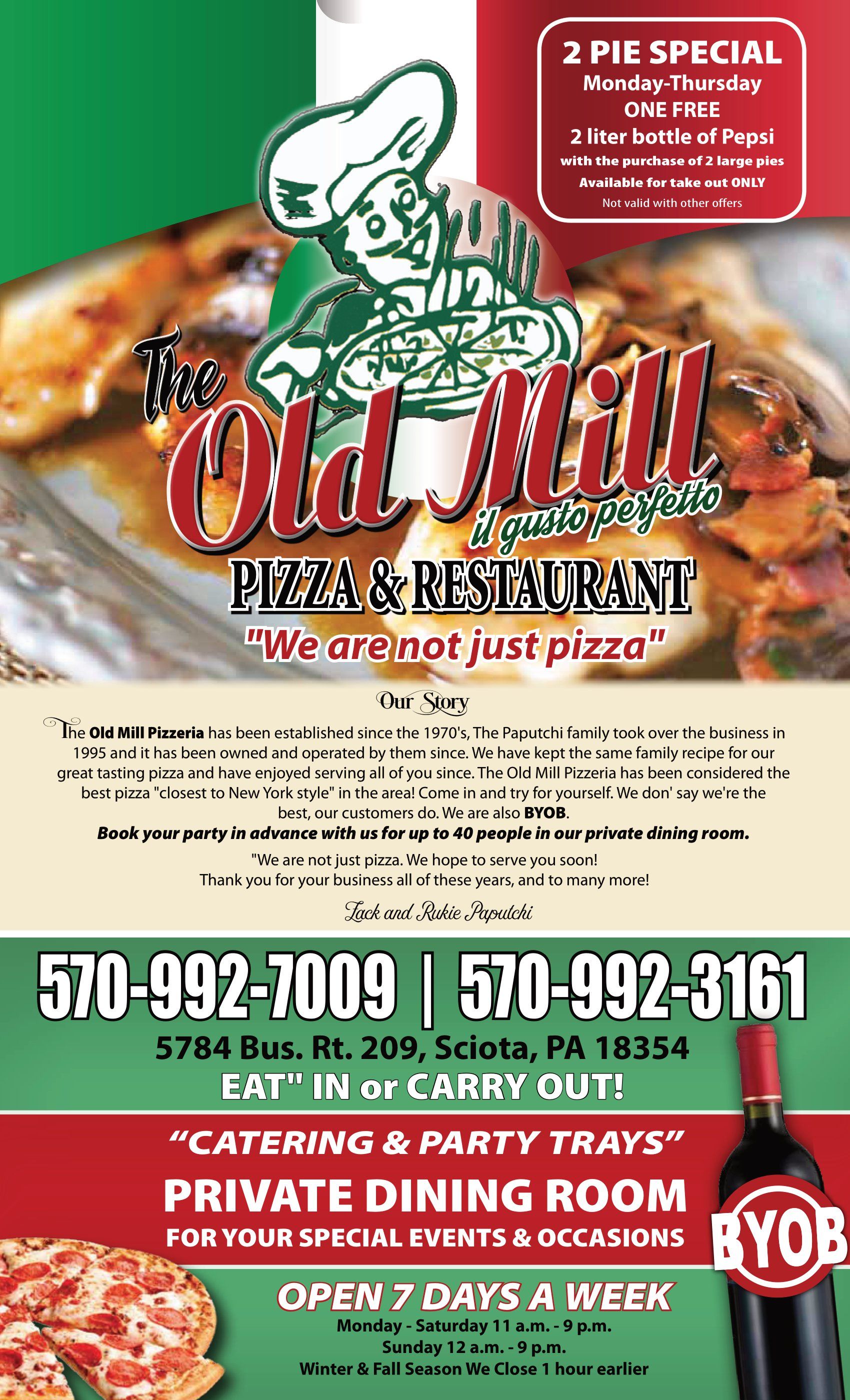 Menu | Old Mill Pizzeria