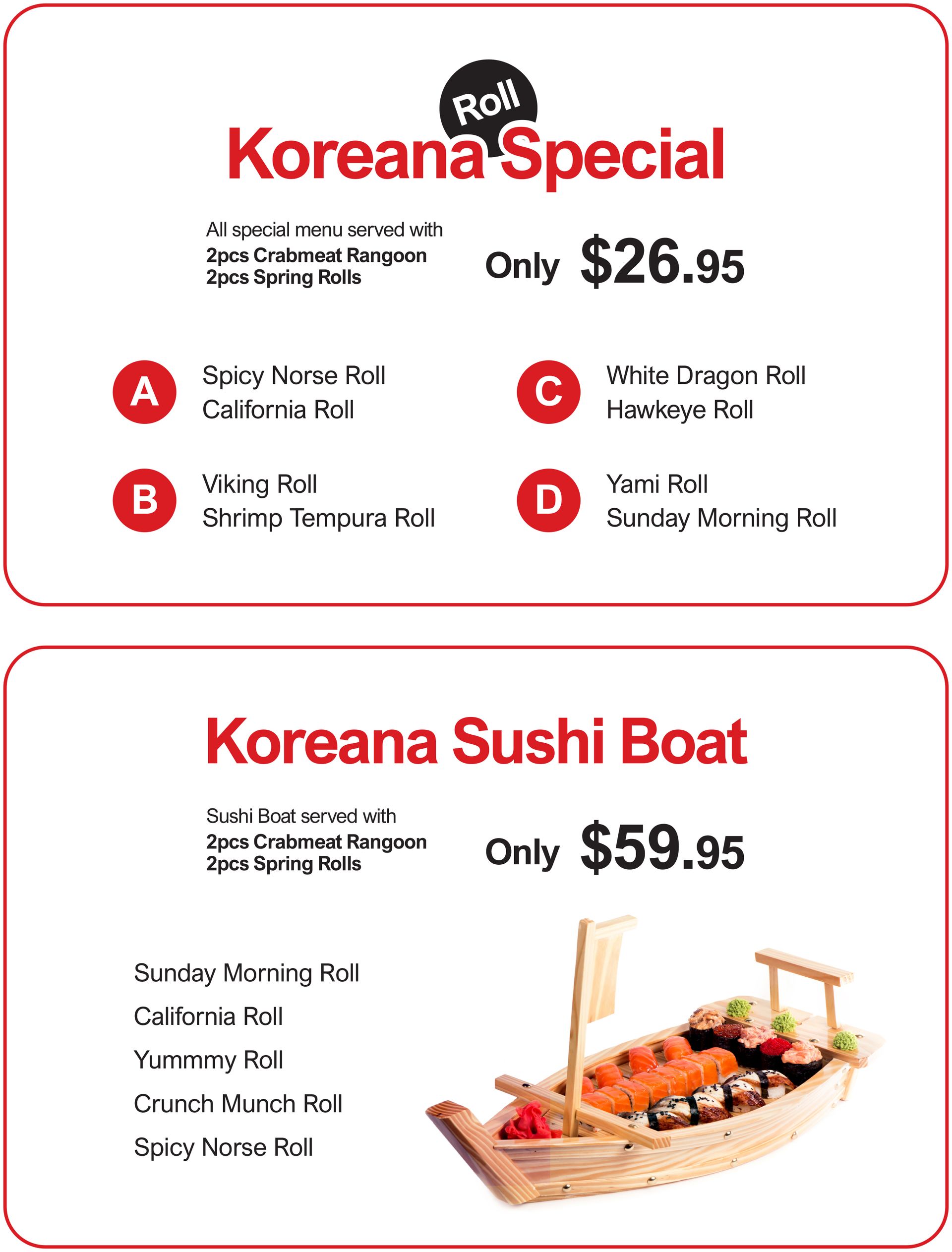 Special | Sushi Boat | Japanese Cuisine | Decorah, IA
