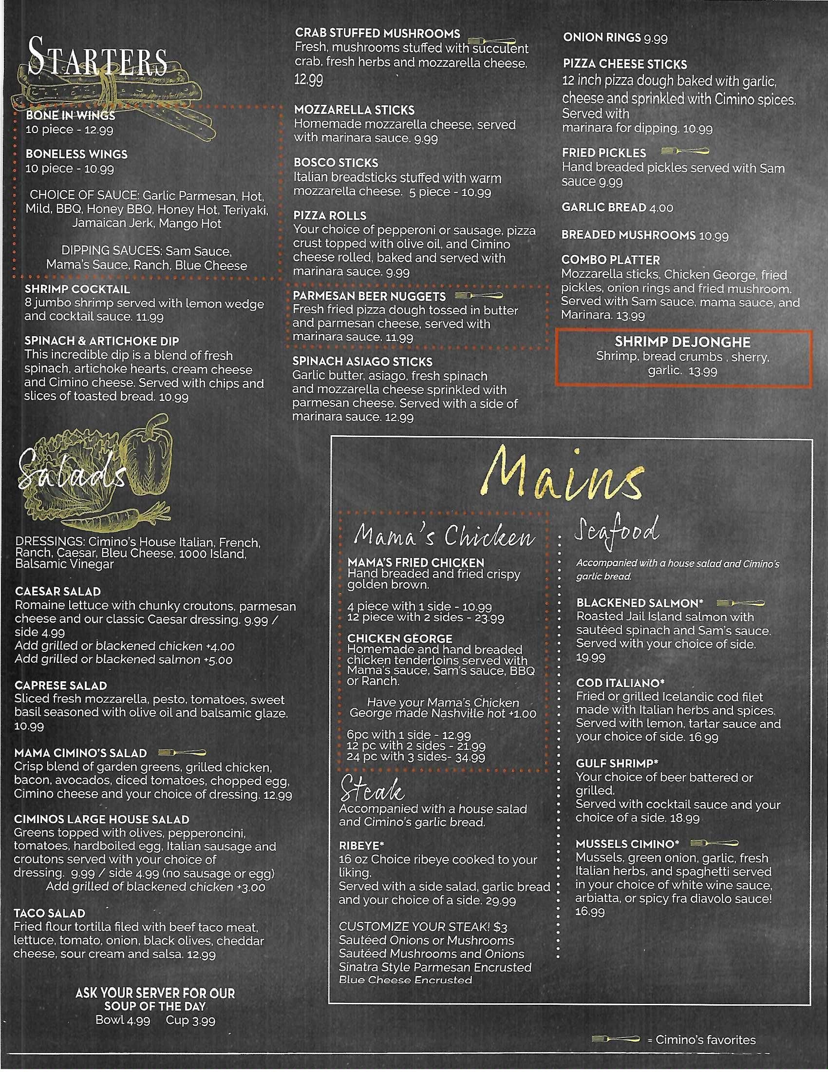 Cimino's Little Italy Main Menu | Freeport, IL