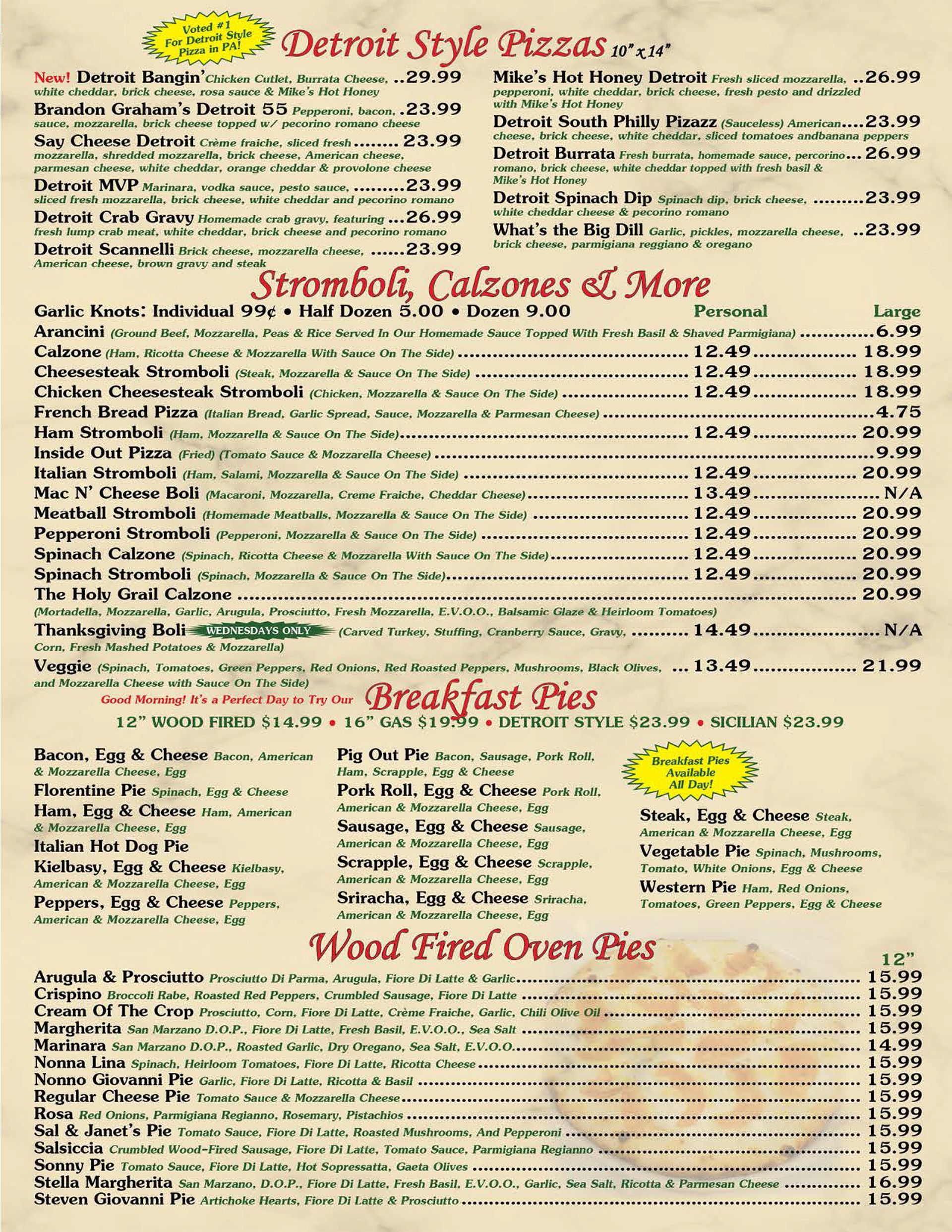 Full Menu | Collegeville Italian Bakery Pizzeria Napoletana