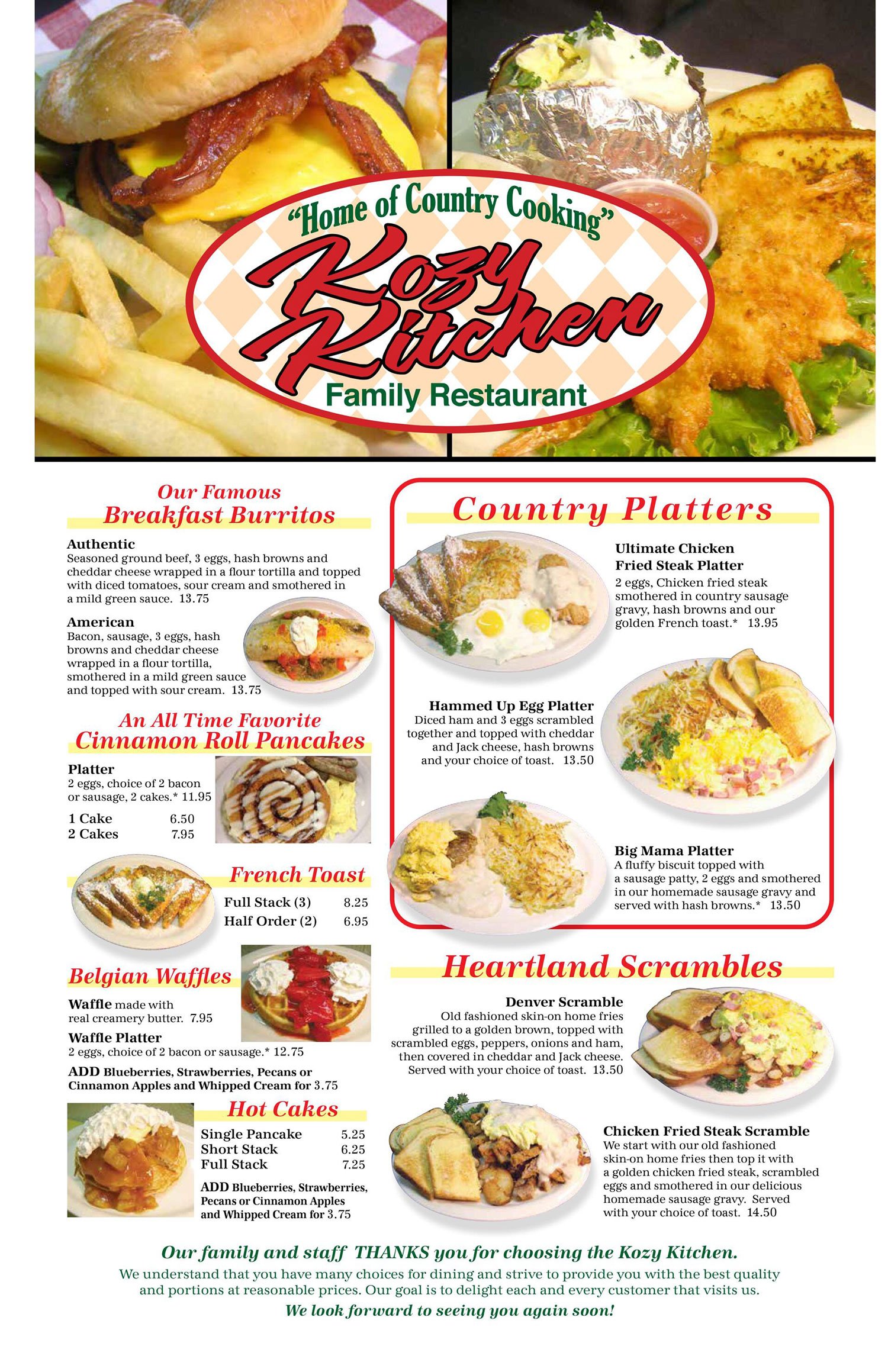 Kozy Kitchen Lunch Menu | North Bend, OR
