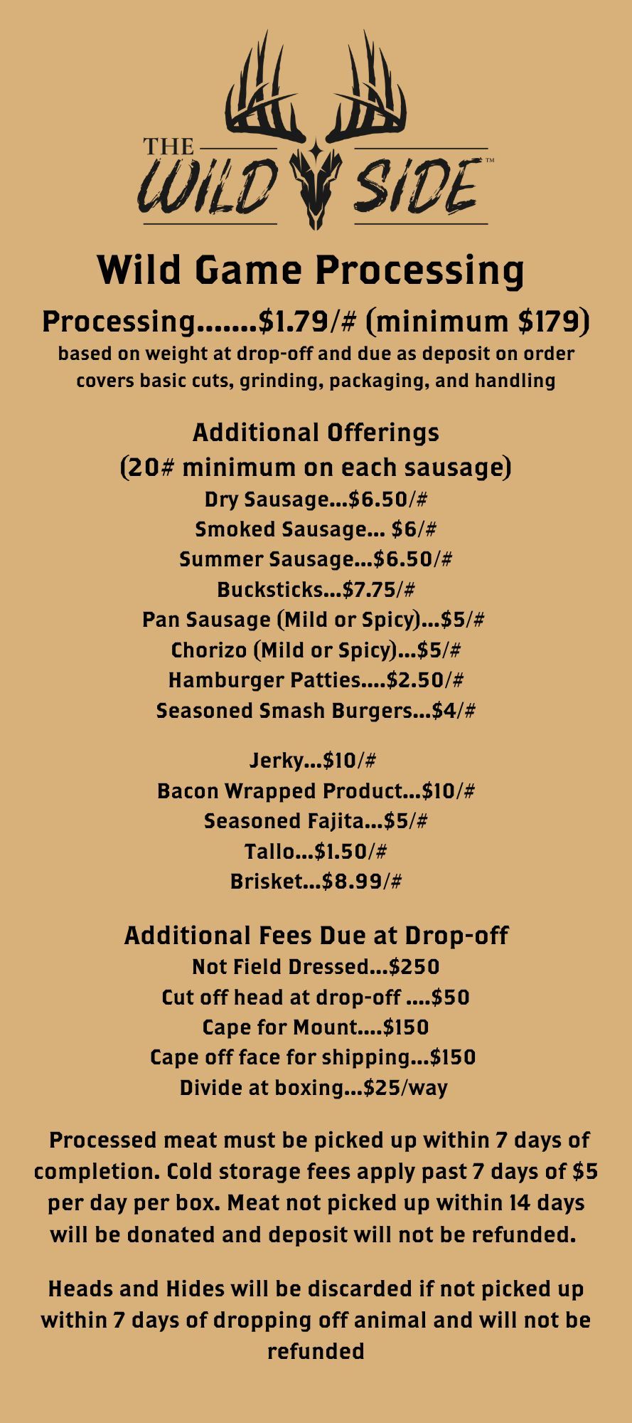 Uvalde Meat Market & Processing Wild Game Processing Menu Uvalde