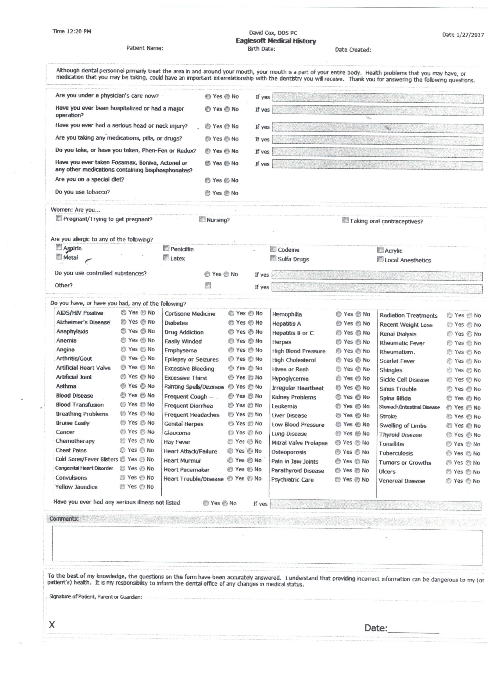Dr David H. Cox, DDS PC New Patient Forms | South Lyon, MI