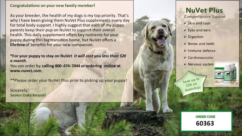 NuVet Supplements | Seven Oaks Kennel | Spring Branch, TX