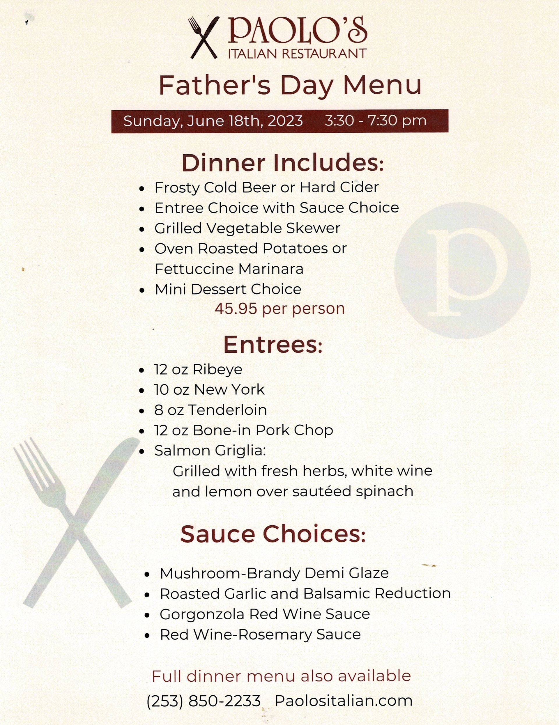 Paolo's Italian Restaurant Catering Menu | Kent, WA