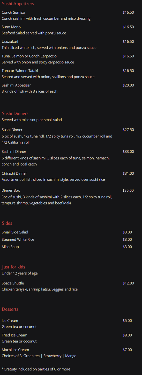 Origami Sushi Bar Sushi Bar Specials Menu | Key West FL