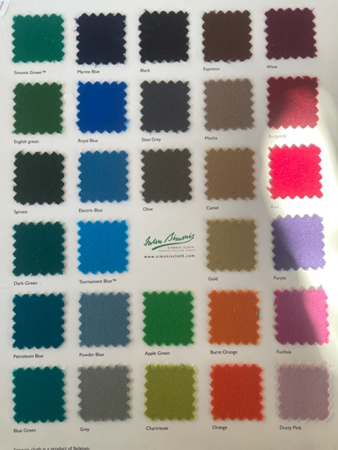 Pool Table Cloth Color and Sizing Charts | Morrisville, PA
