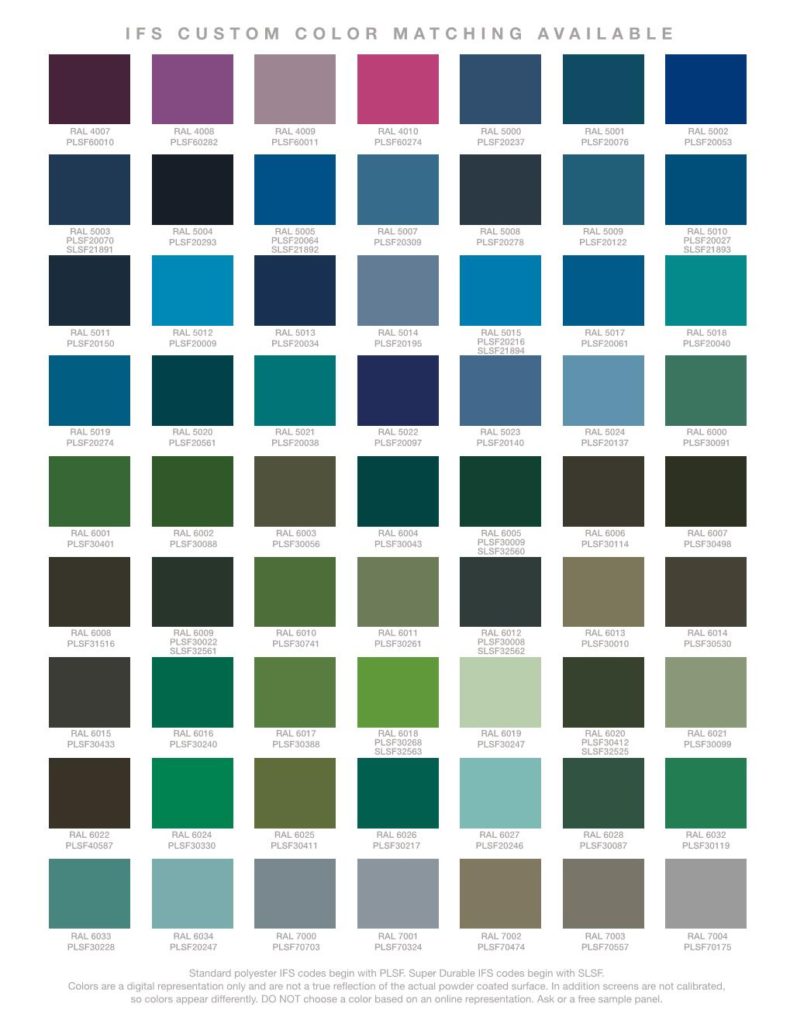 Color Chart | Performance Powder Coating