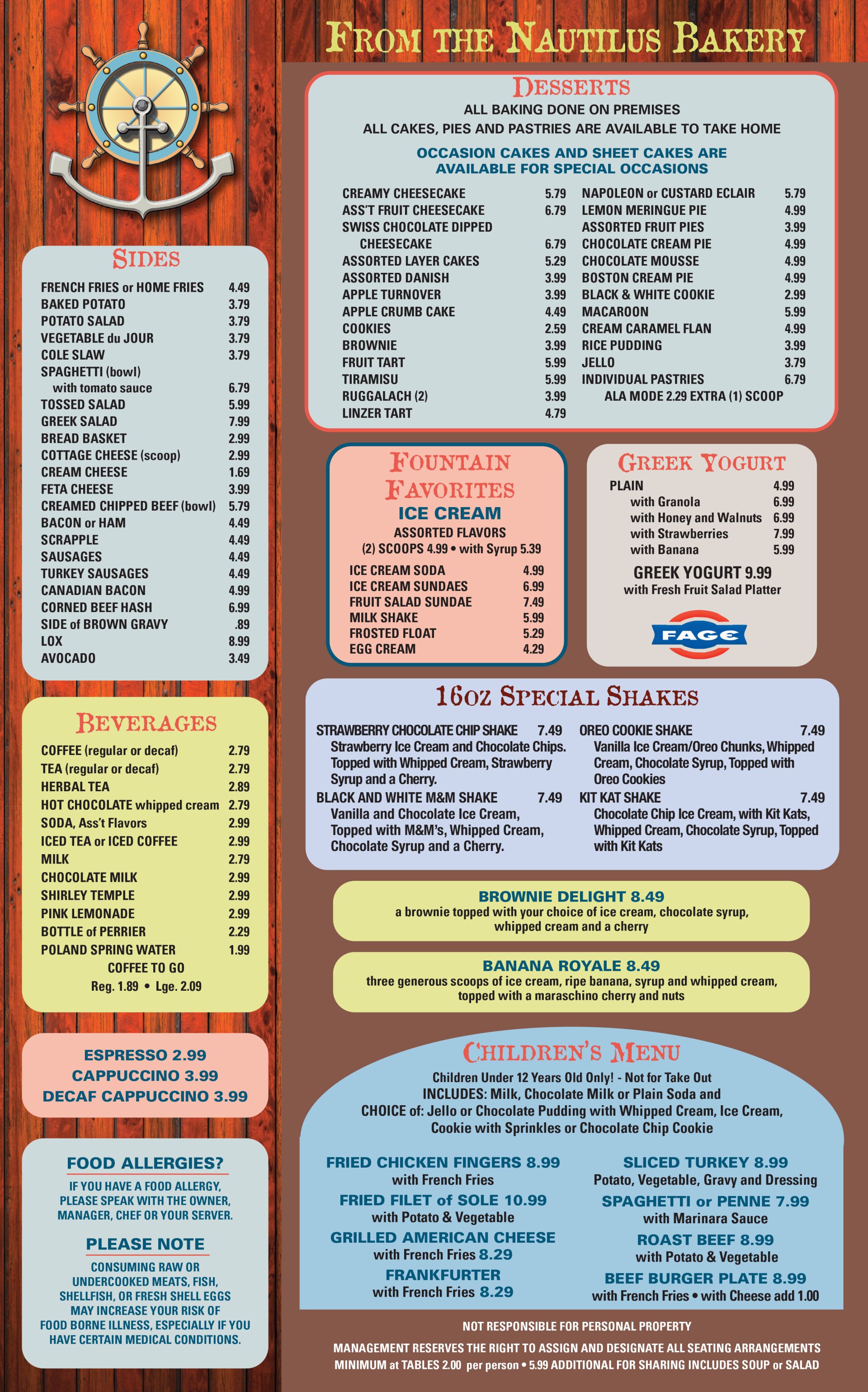 Nautilus Diner-Restaurant Timonium Menu | Timonium, MD