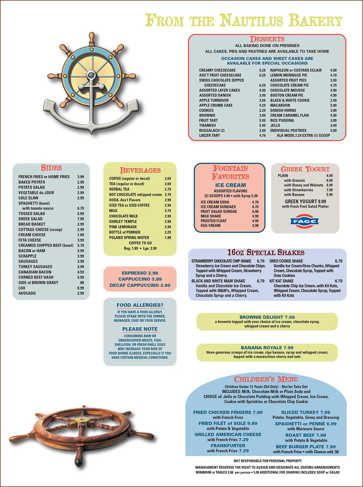 Nautilus Diner-Restaurant Timonium Menu | Timonium, MD
