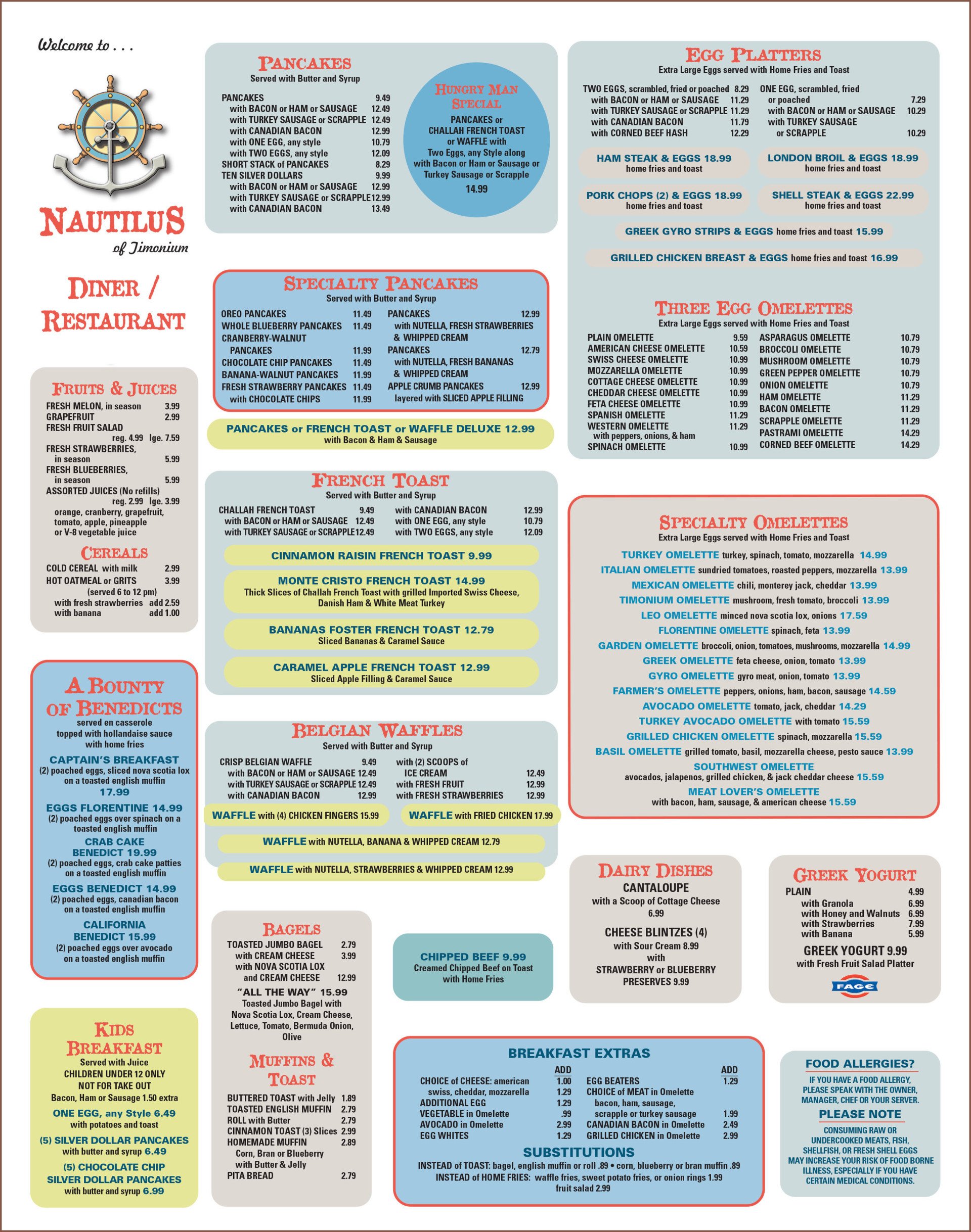 Nautilus Diner-Restaurant Timonium Menu | Timonium, MD
