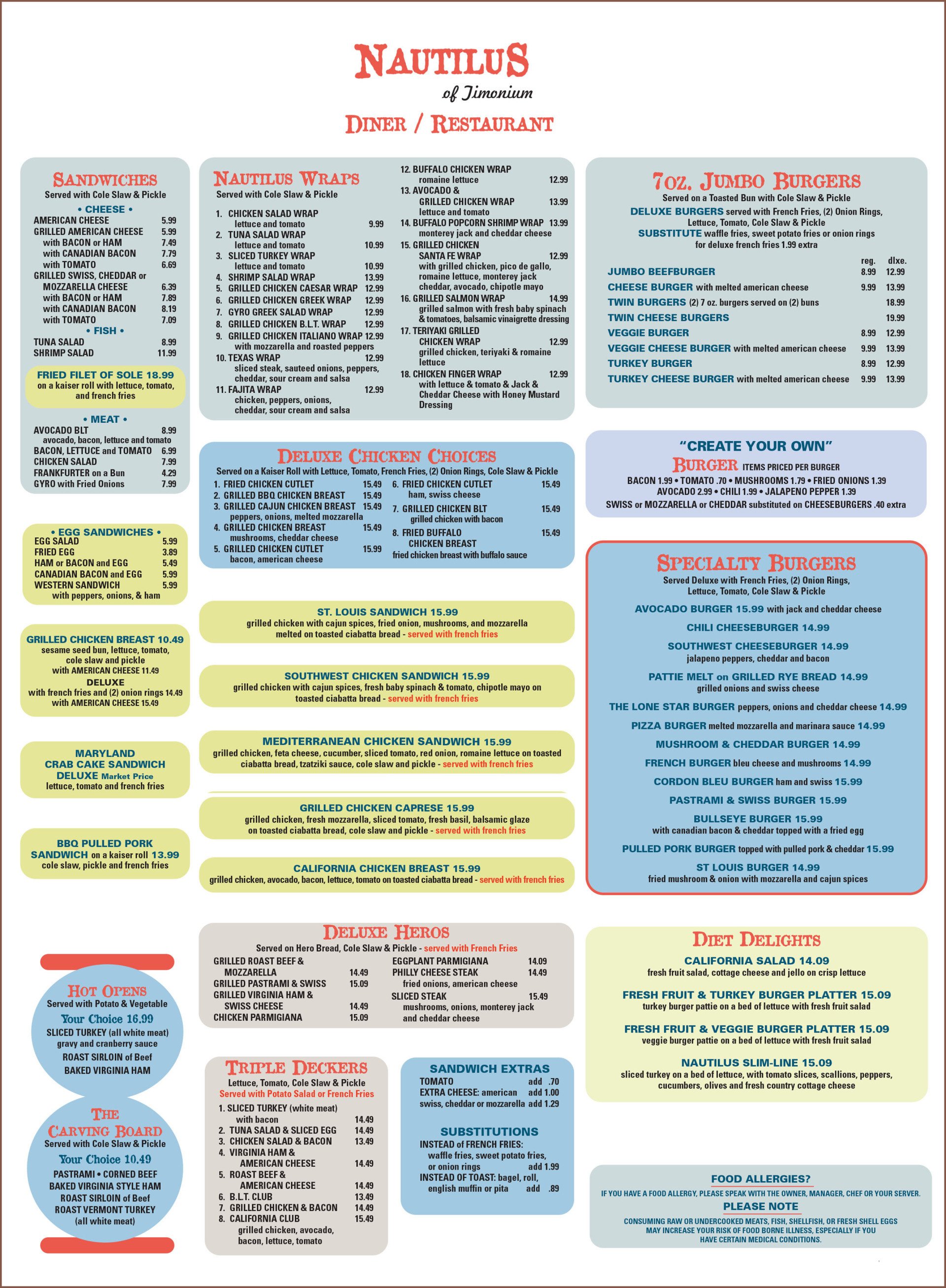 Nautilus Diner-Restaurant Timonium Menu | Timonium, MD