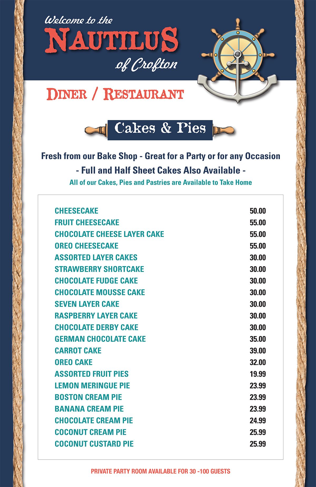 Nautilus Diner-Restaurant Crofton Menu | Crofton, MD