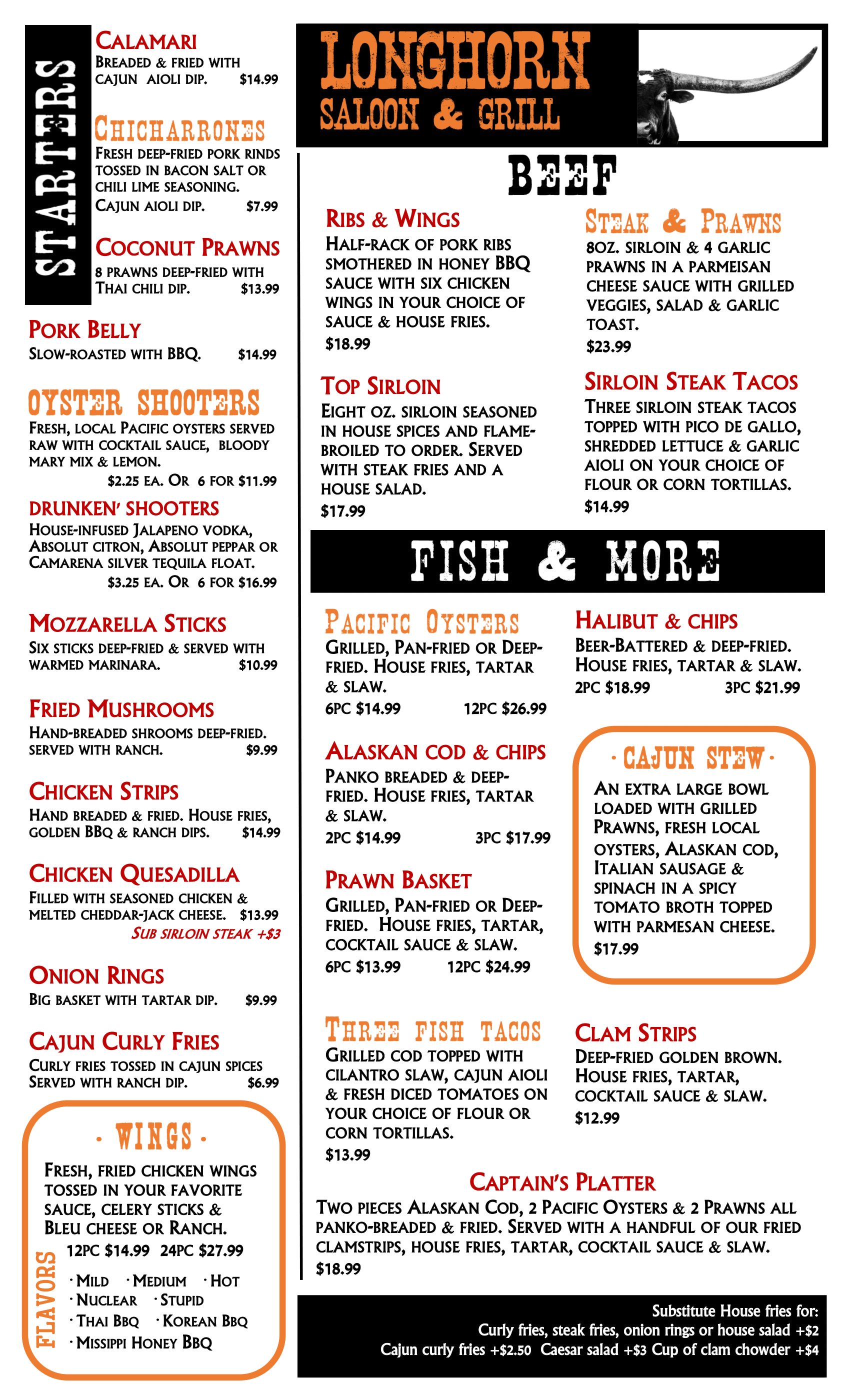 Longhorn Saloon Menu | Bow, WA