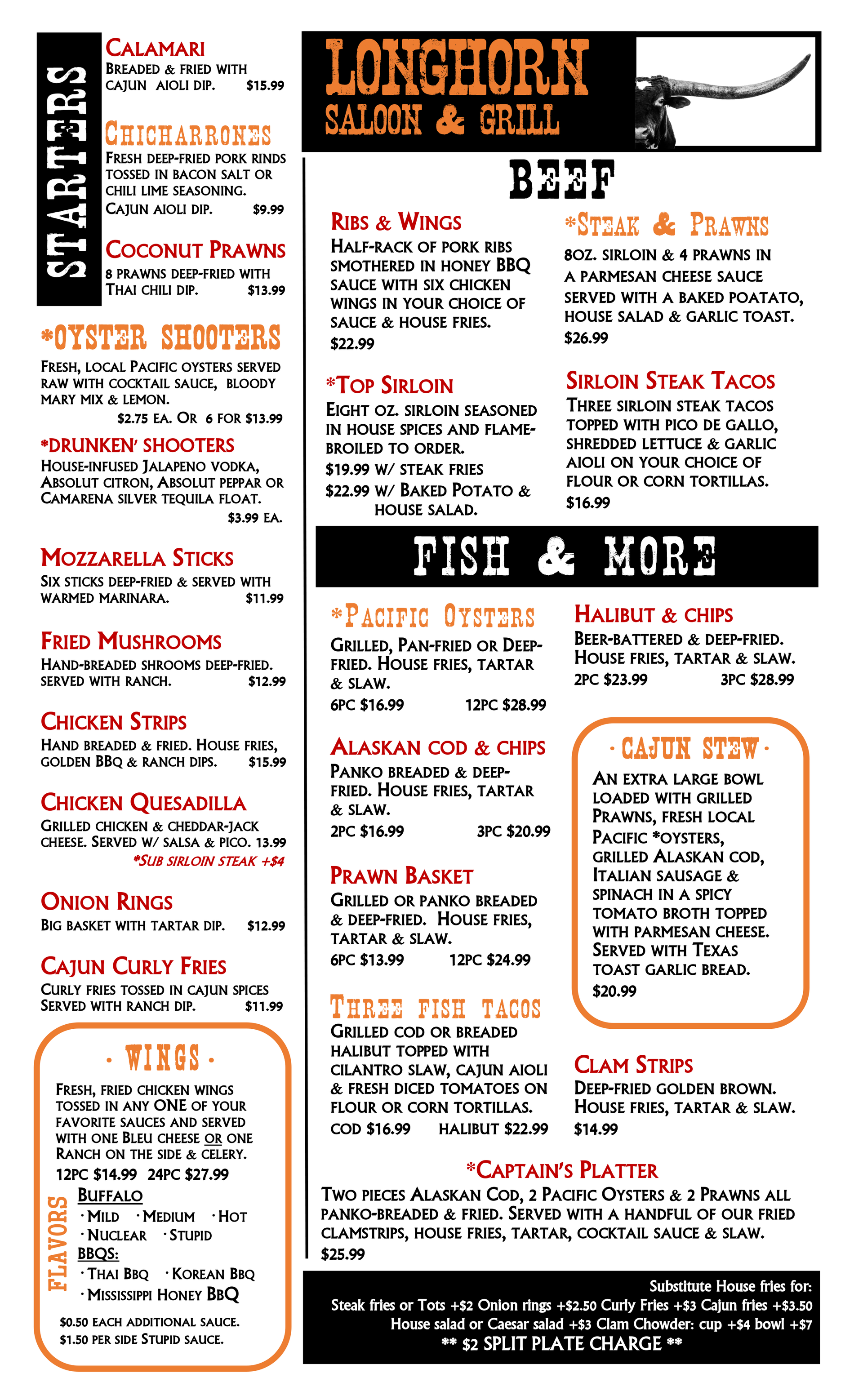 Longhorn Saloon Menu | Bow, WA