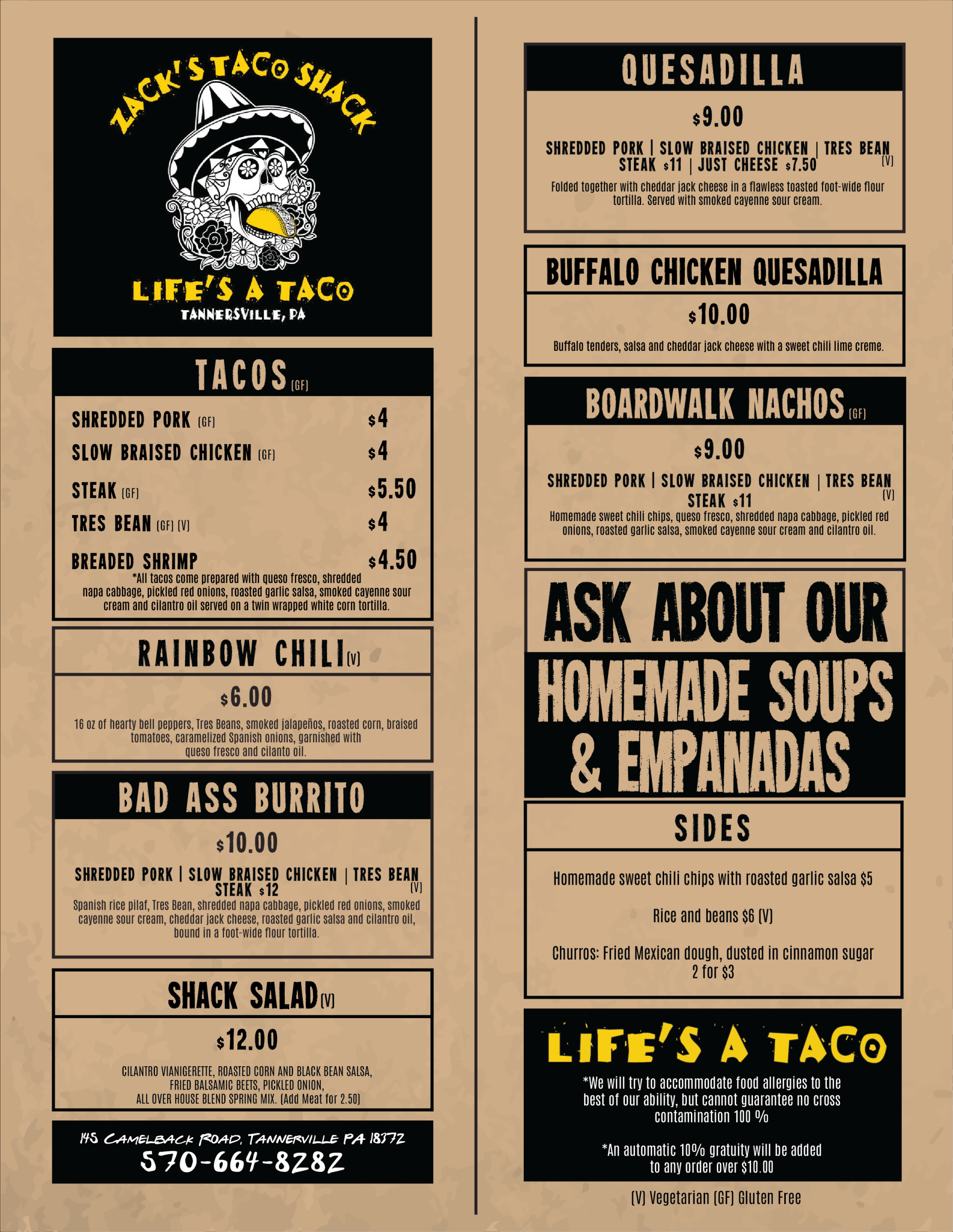 Zack's Taco Shack Menu | Tannersville, PA