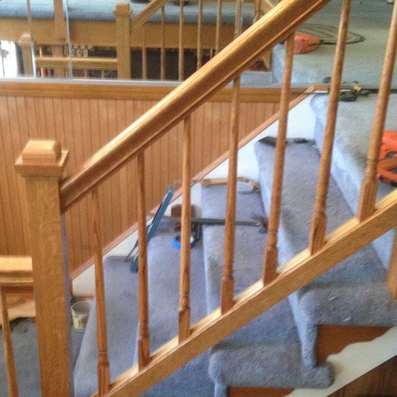 Over Post and Intermediate Rail Above Carpet Gallery Kirksey Stairs