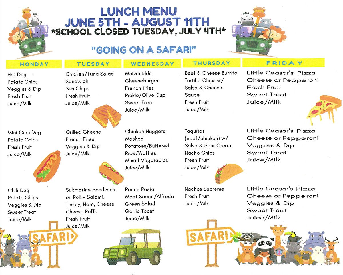 Lunch and Snack Menus | The Palm Desert Learning Tree Center