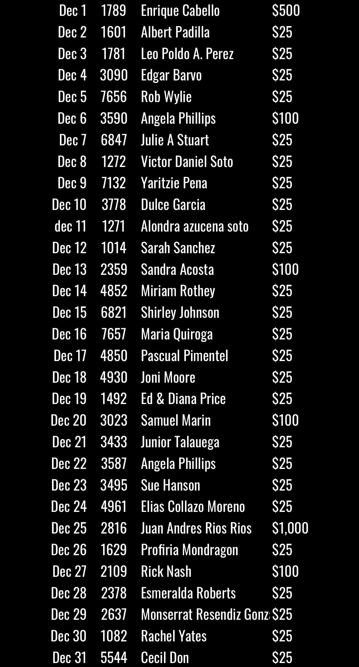 Calendar Raffle Fundraiser