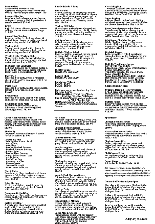 Big Boy Restaurant Menu Marquette MI Big Boy Restaurant Menu Marquette MI