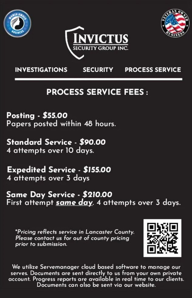 Process Services | Invictus Security Group Inc | Lancaster PA