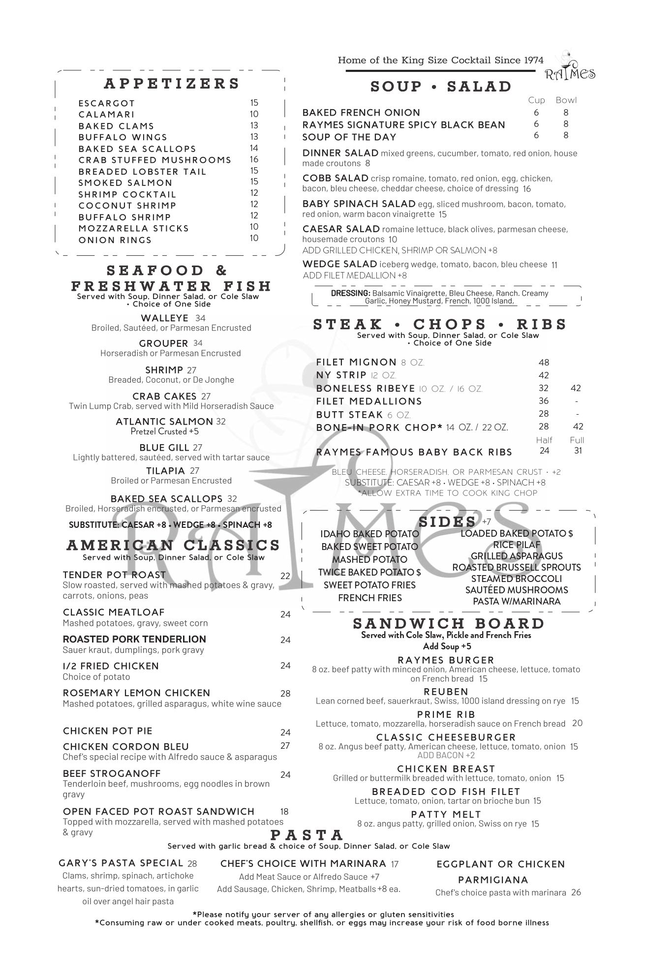 Raymes Steak & Fish House Menu | Lisle, IL