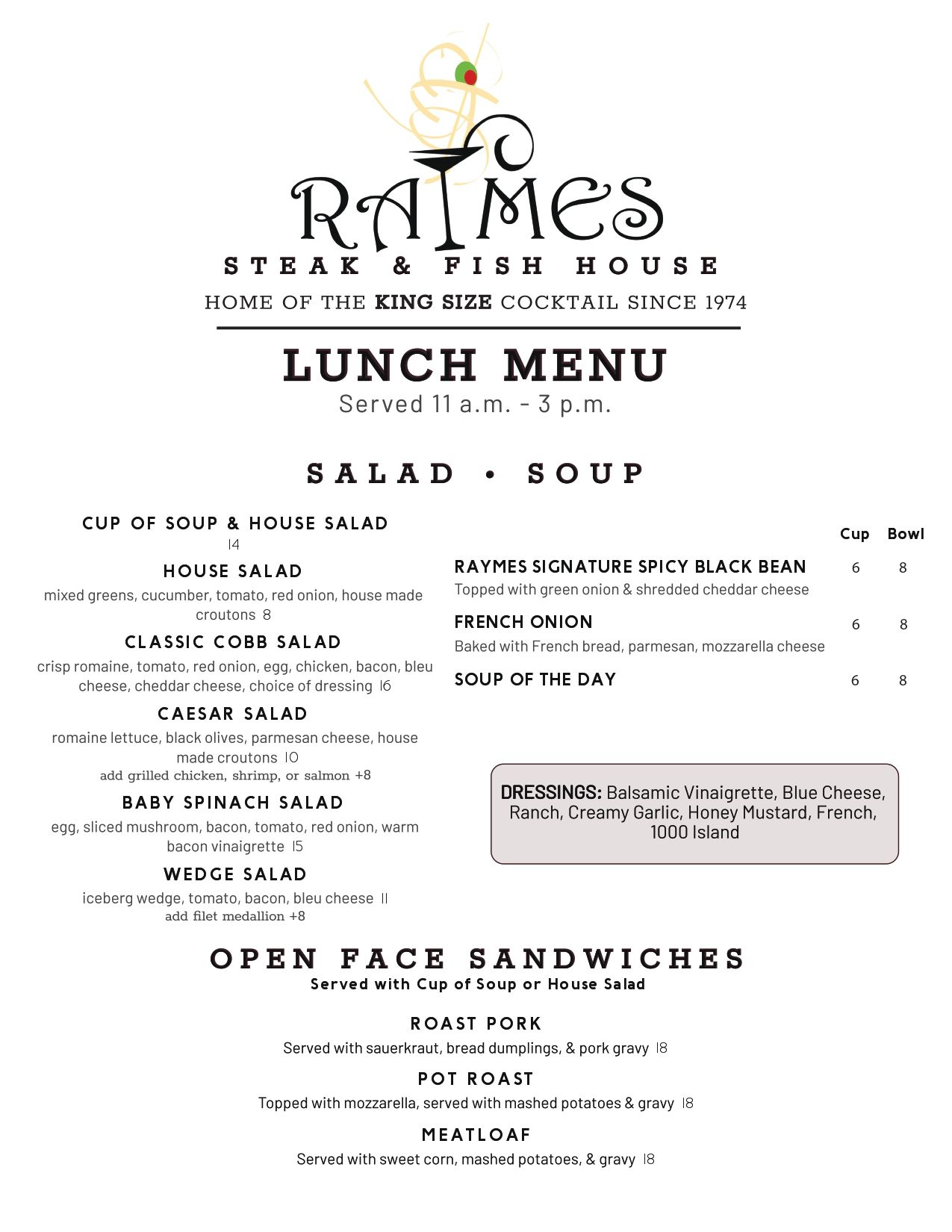 Raymes Steak & Fish House Menu | Lisle, IL