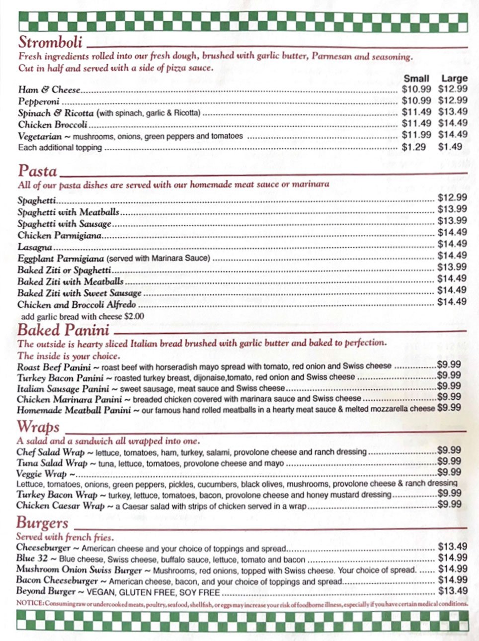 Hoagie's Pizza & Pasta Menu I Essex, VT