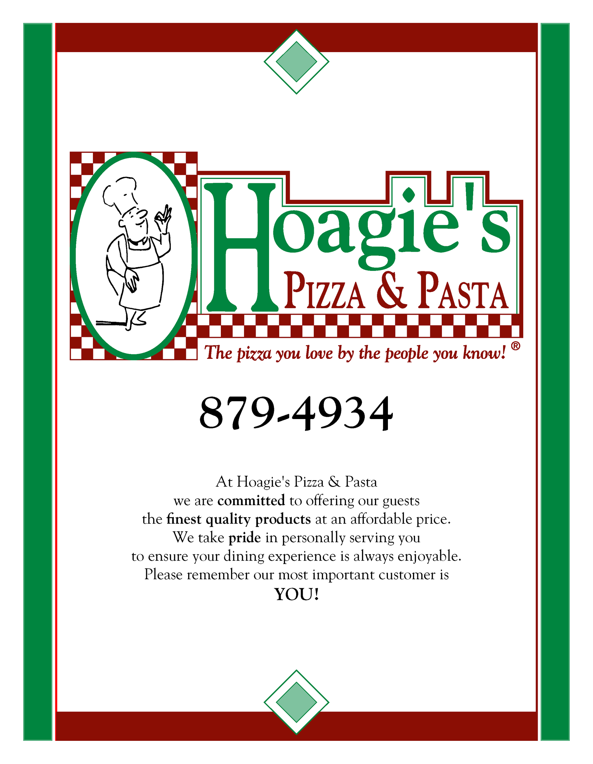 Hoagie's Pizza & Pasta Menu I Essex, VT