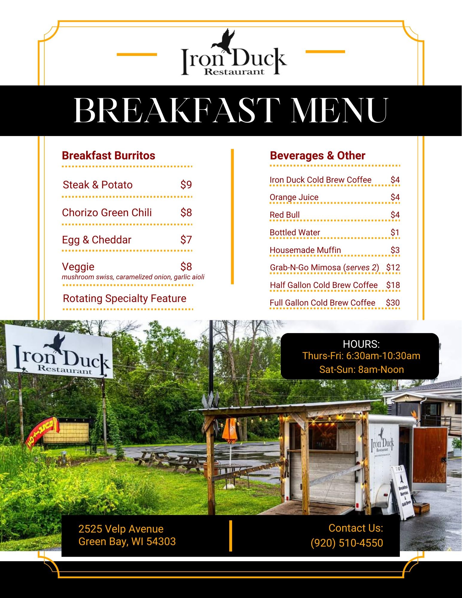 Iron Duck Restaurant Menu | Green Bay, WI