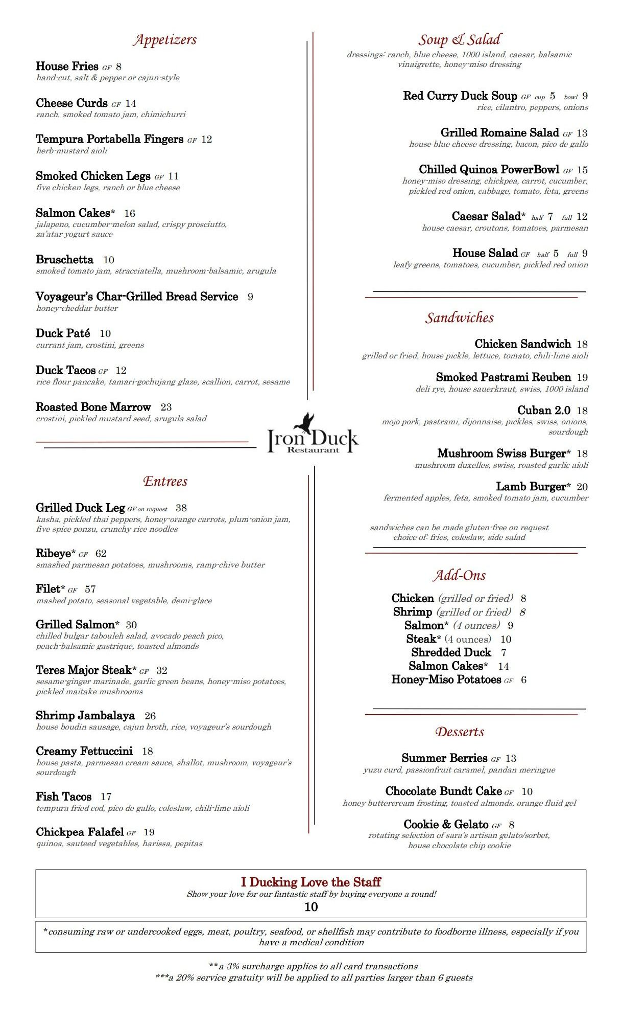 Iron Duck Restaurant Menu | Green Bay, WI