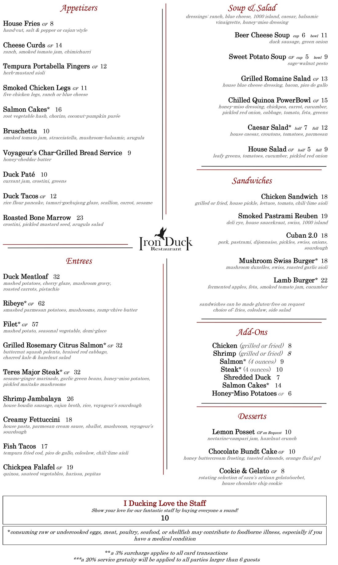 Iron Duck Restaurant Menu | Green Bay, WI