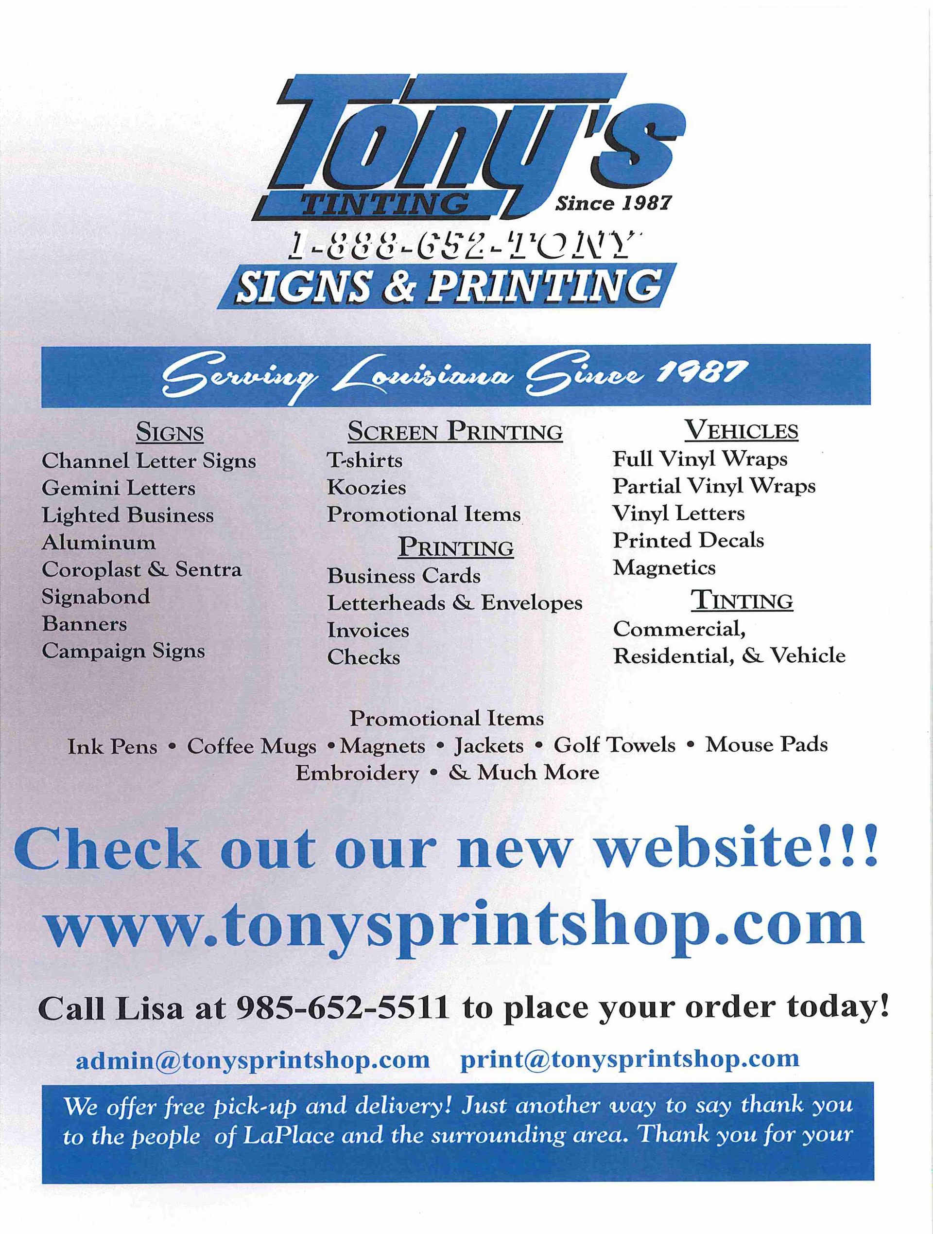 Gallery | Tony's Signs Screen Printing & Tinting