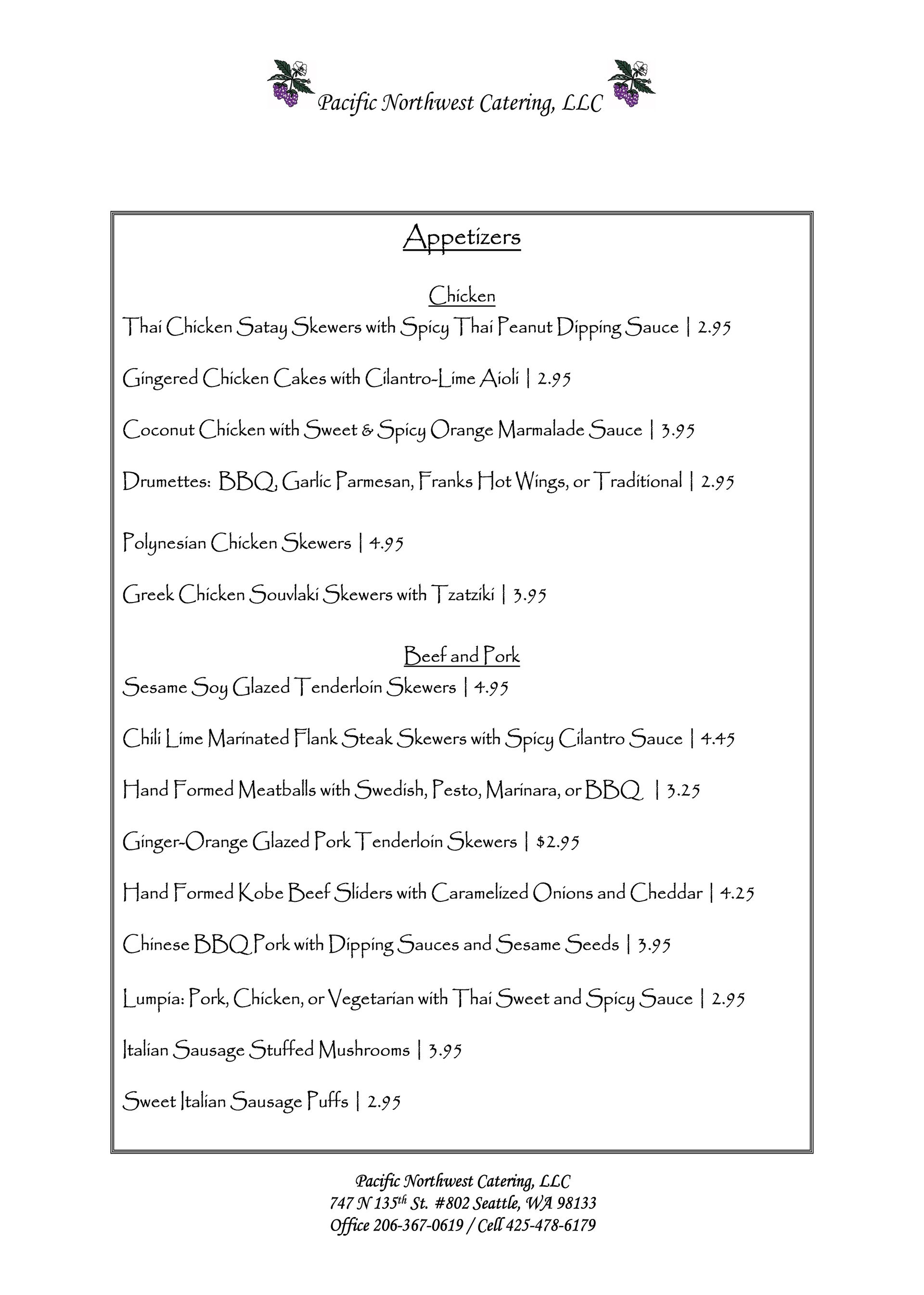 Appetizers and Desserts | Pacific Northwest Catering