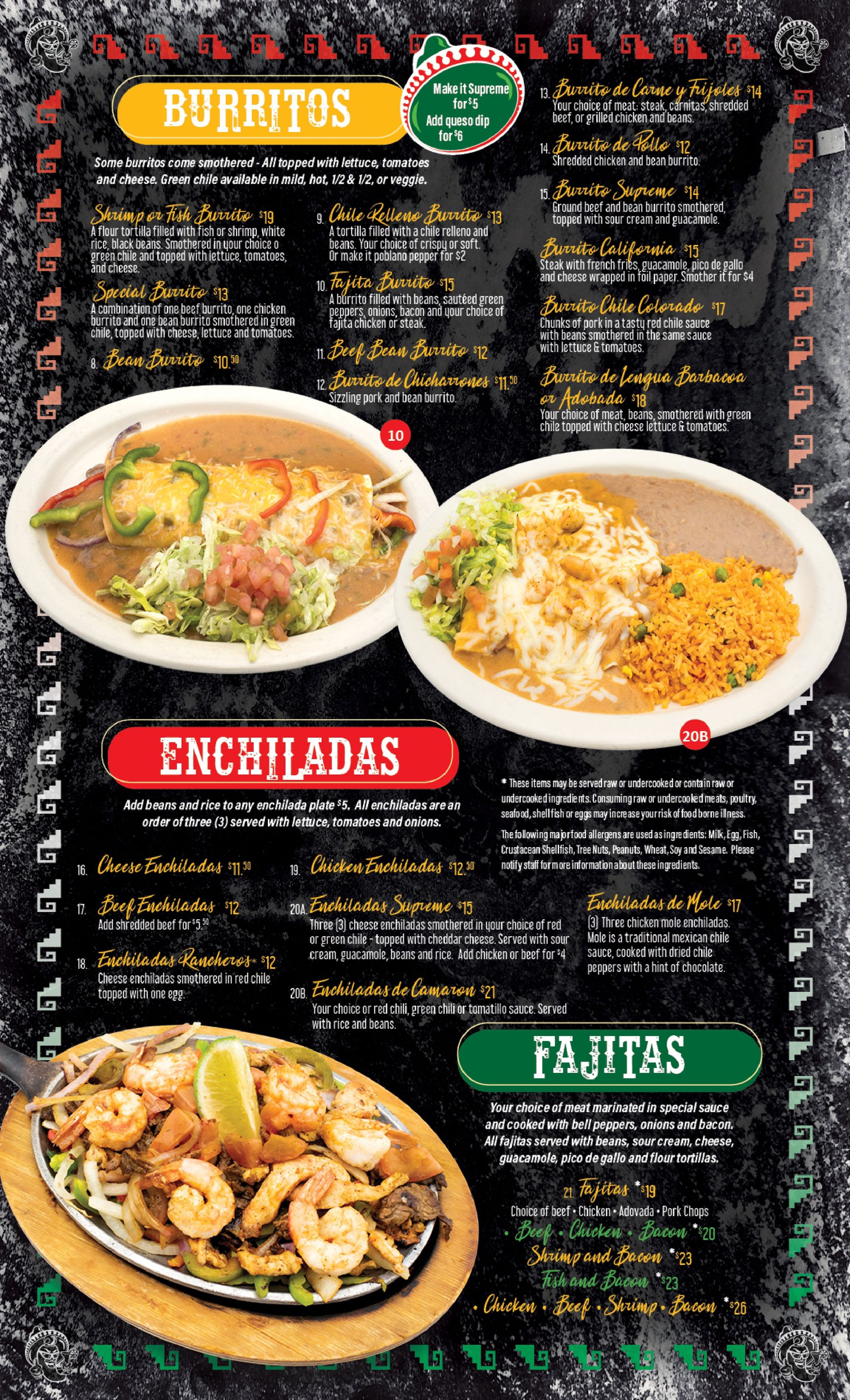 Entrees Menu | Chakas Mexican Restaurant
