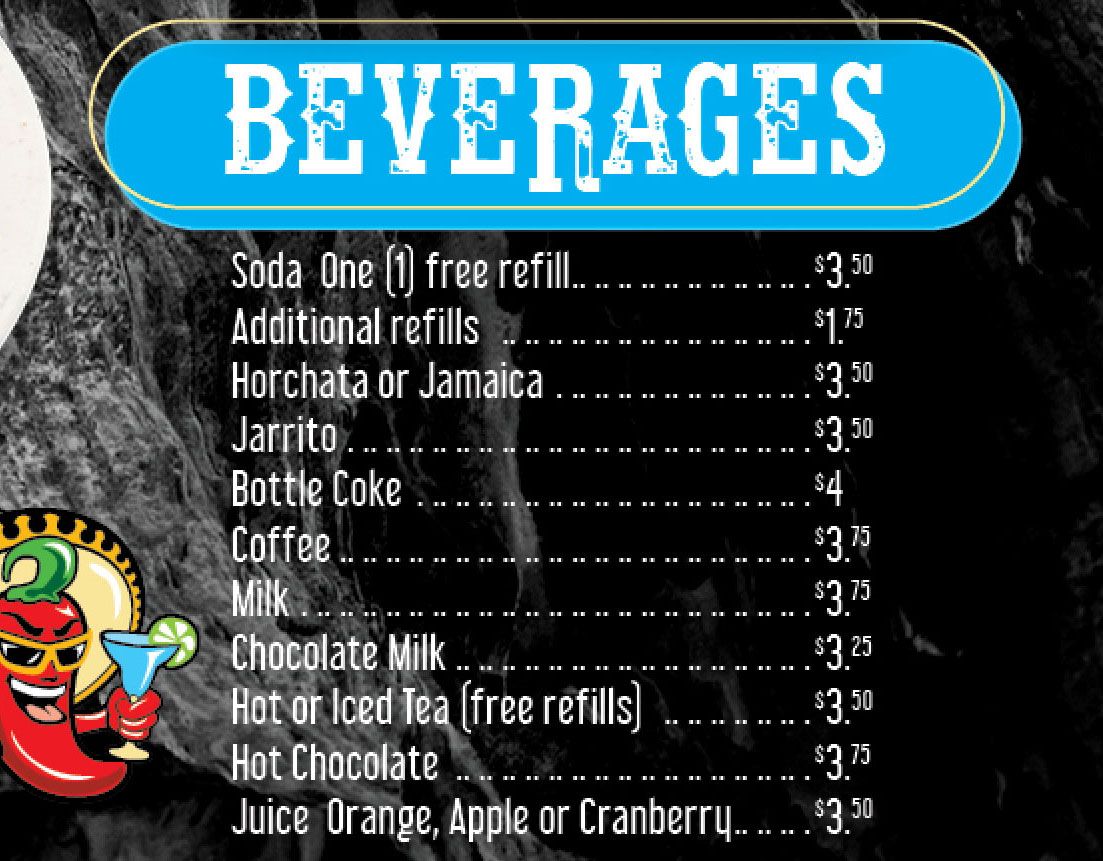 Beverages Menu | Chakas Mexican Restaurant