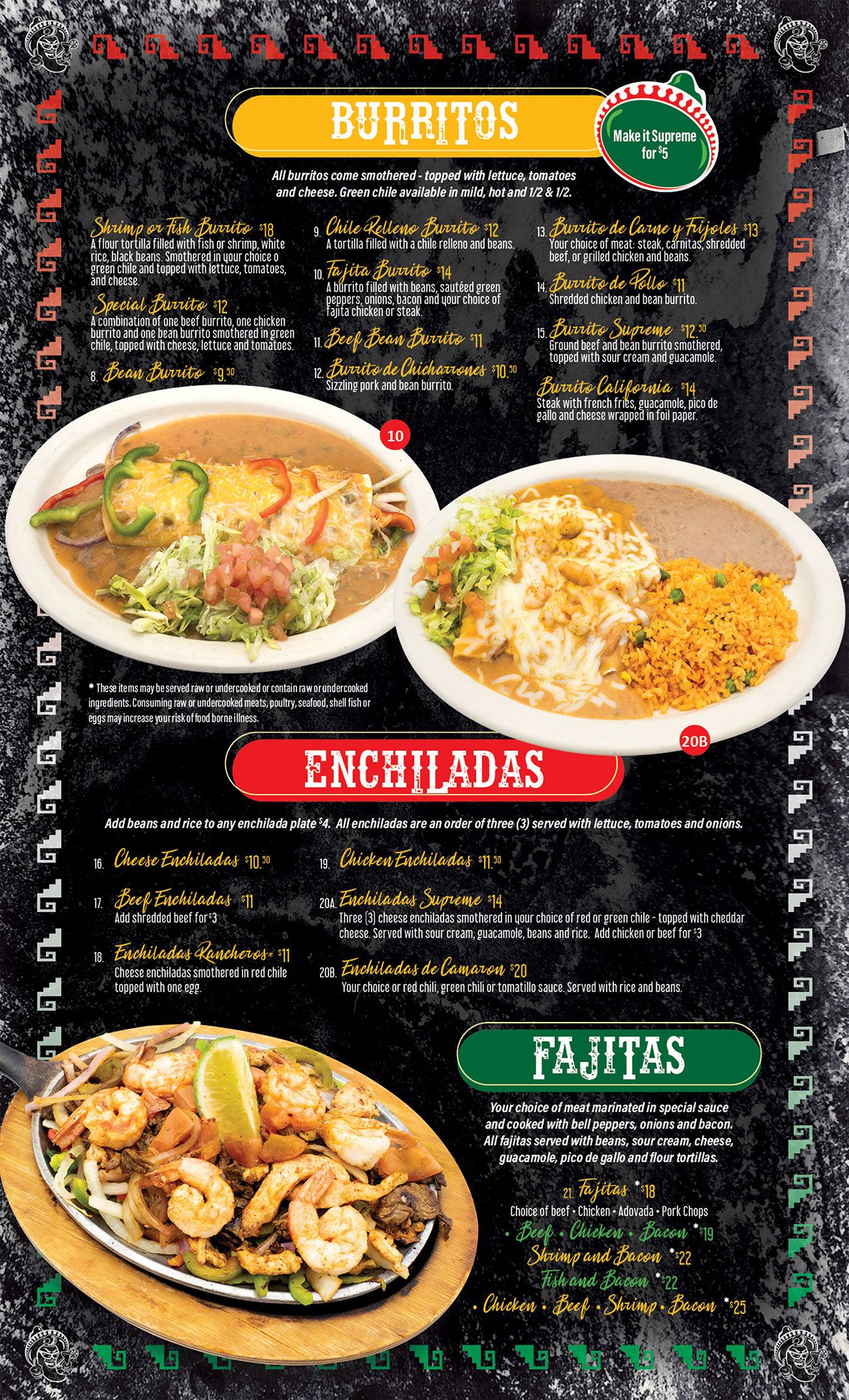 Entrees Menu | Chakas Mexican Restaurant