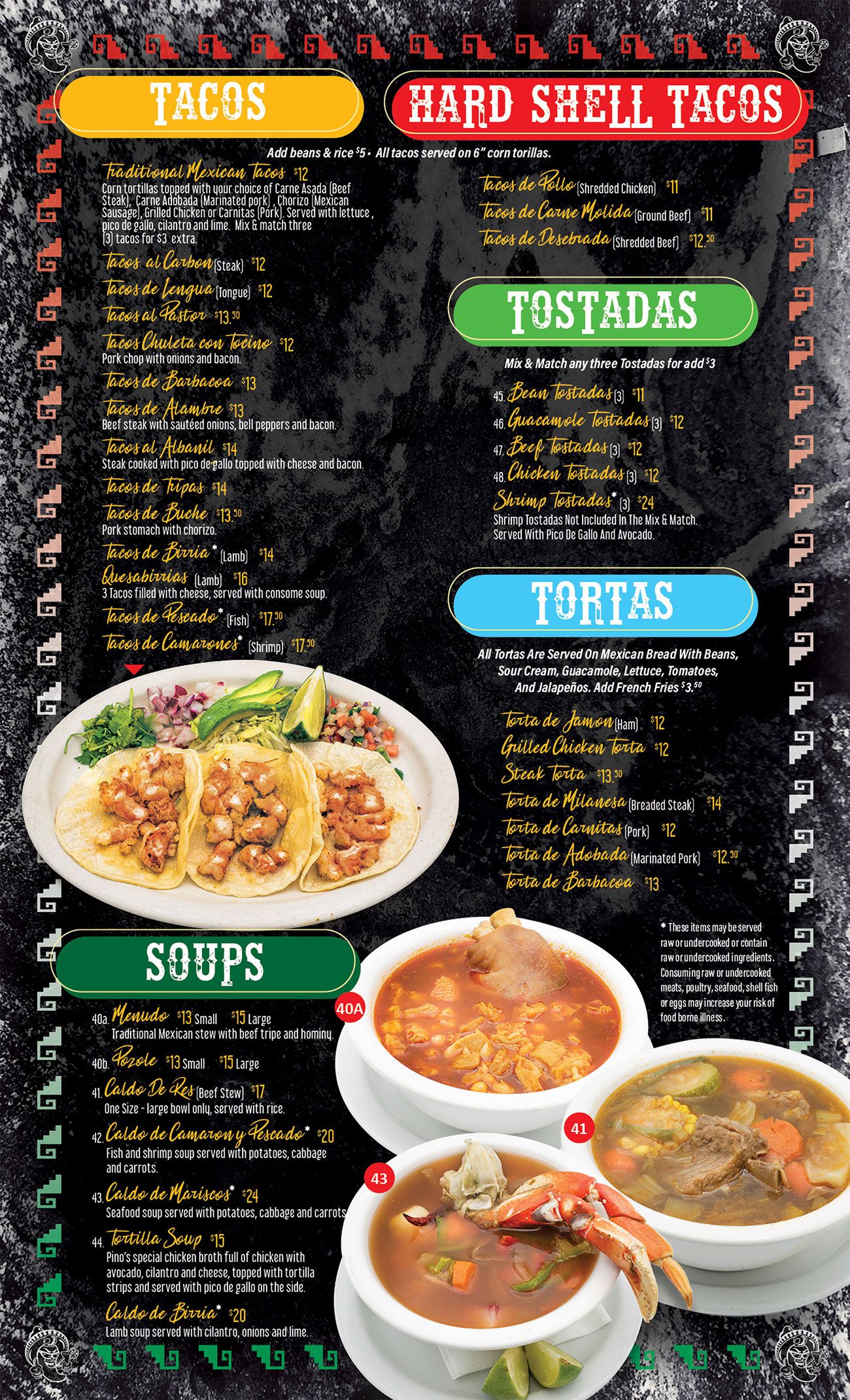 Entrees Menu | Chakas Mexican Restaurant