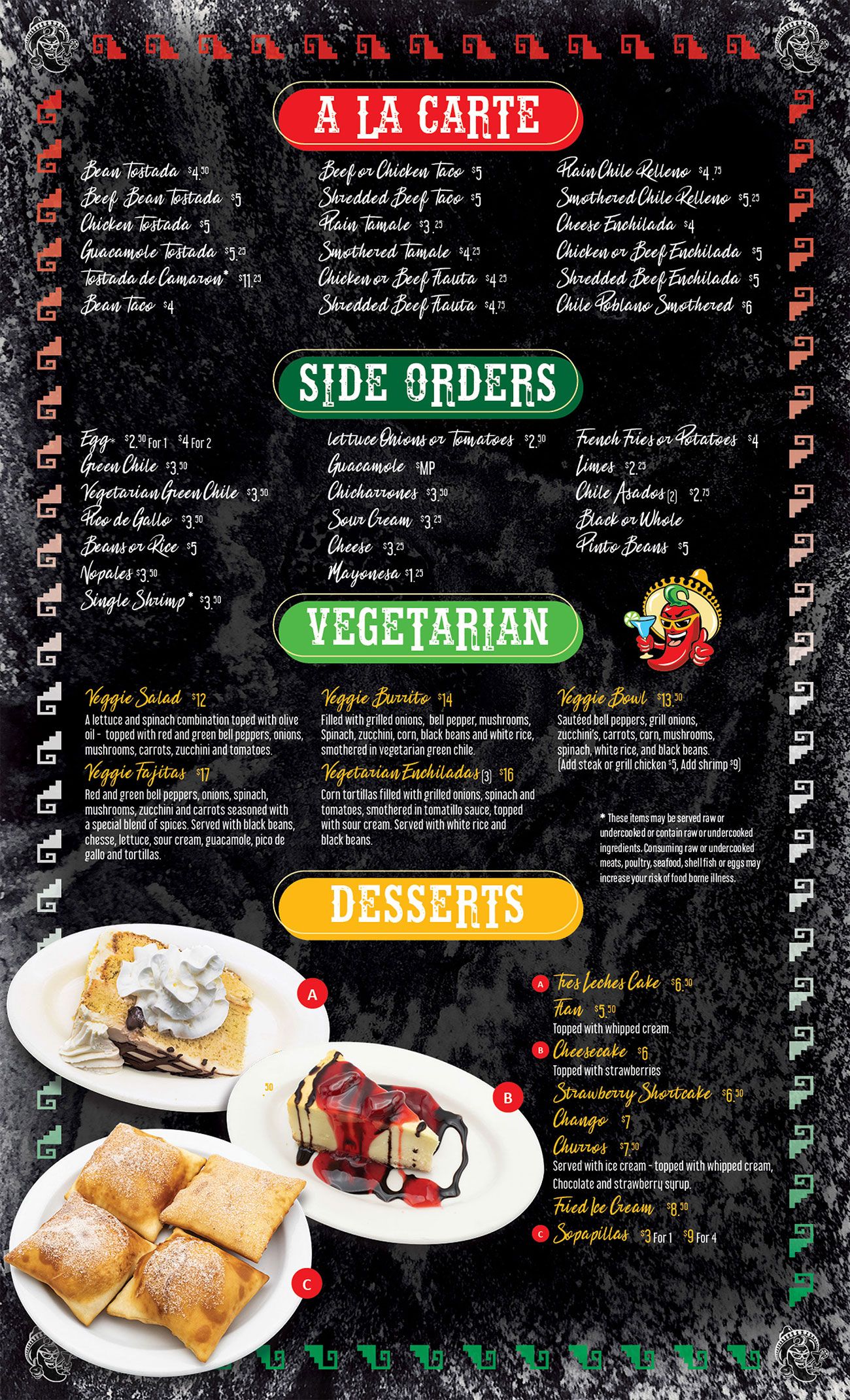 Entrees Menu | Chakas Mexican Restaurant