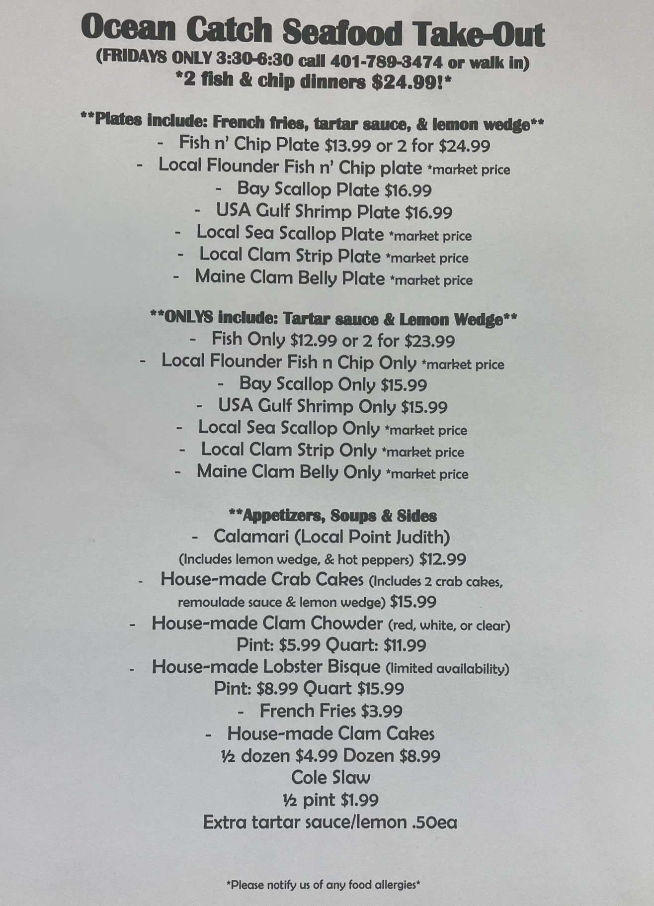 Takeout Menu | Ocean Catch Seafood